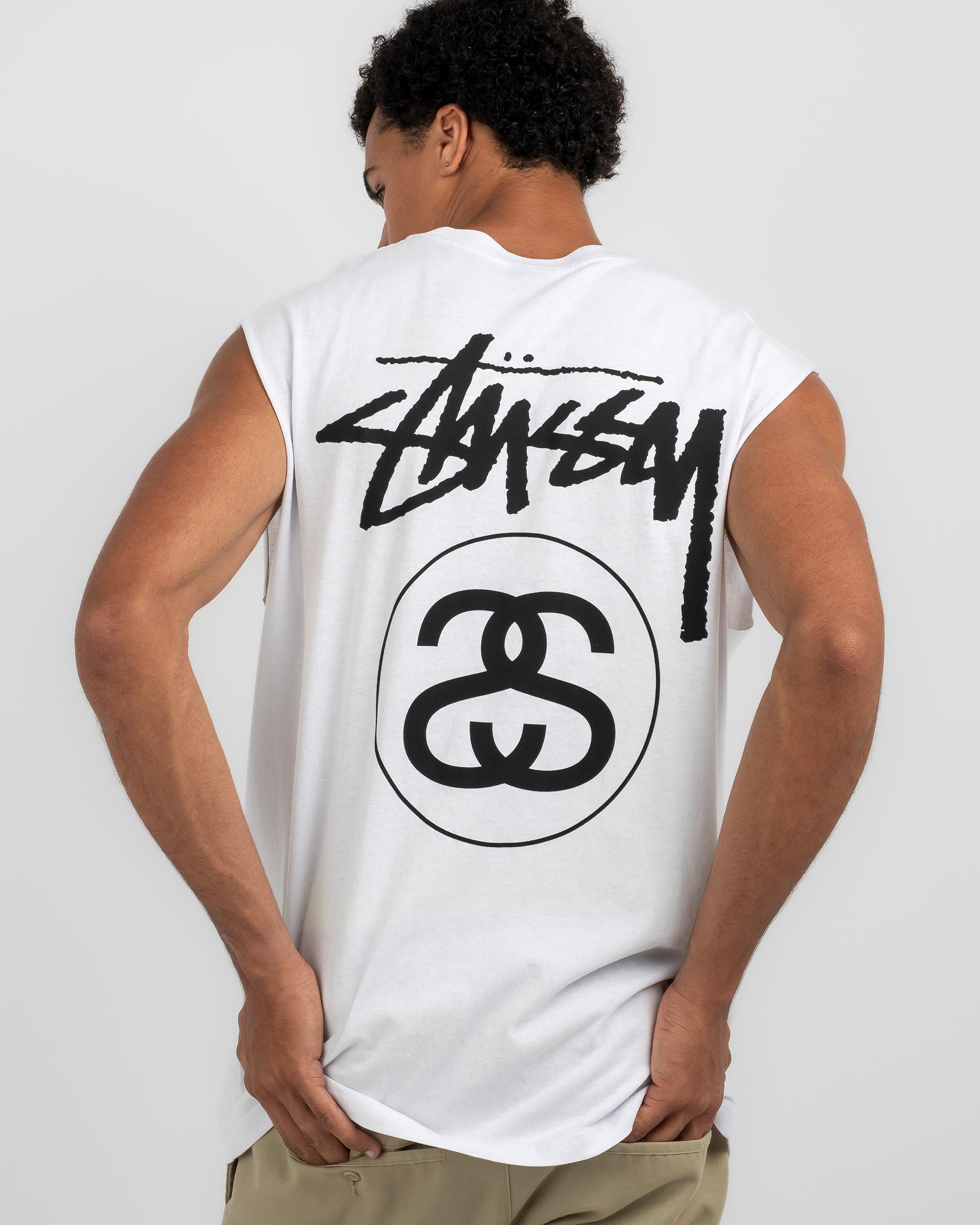 Shop Stussy Solid Stock Link Muscle Tank In White - Fast Shipping ...