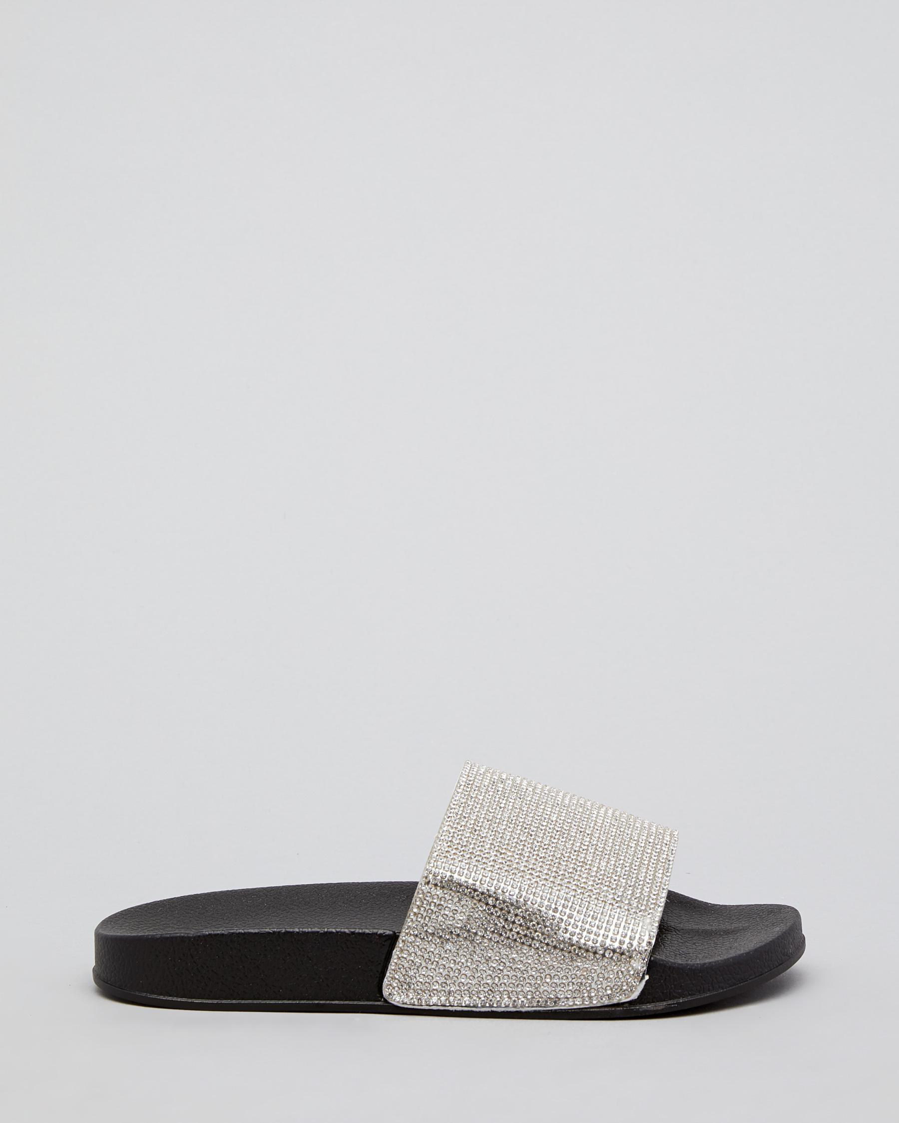 Shop Ava And Ever Girls Jewel Slide Sandals In Silver - Fast Shipping ...