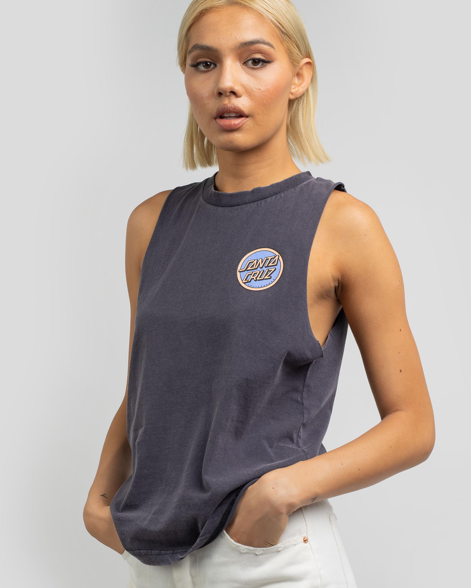 Shop Santa Cruz Retro Dot Muscle Tank Top In Acid Black - Fast Shipping ...