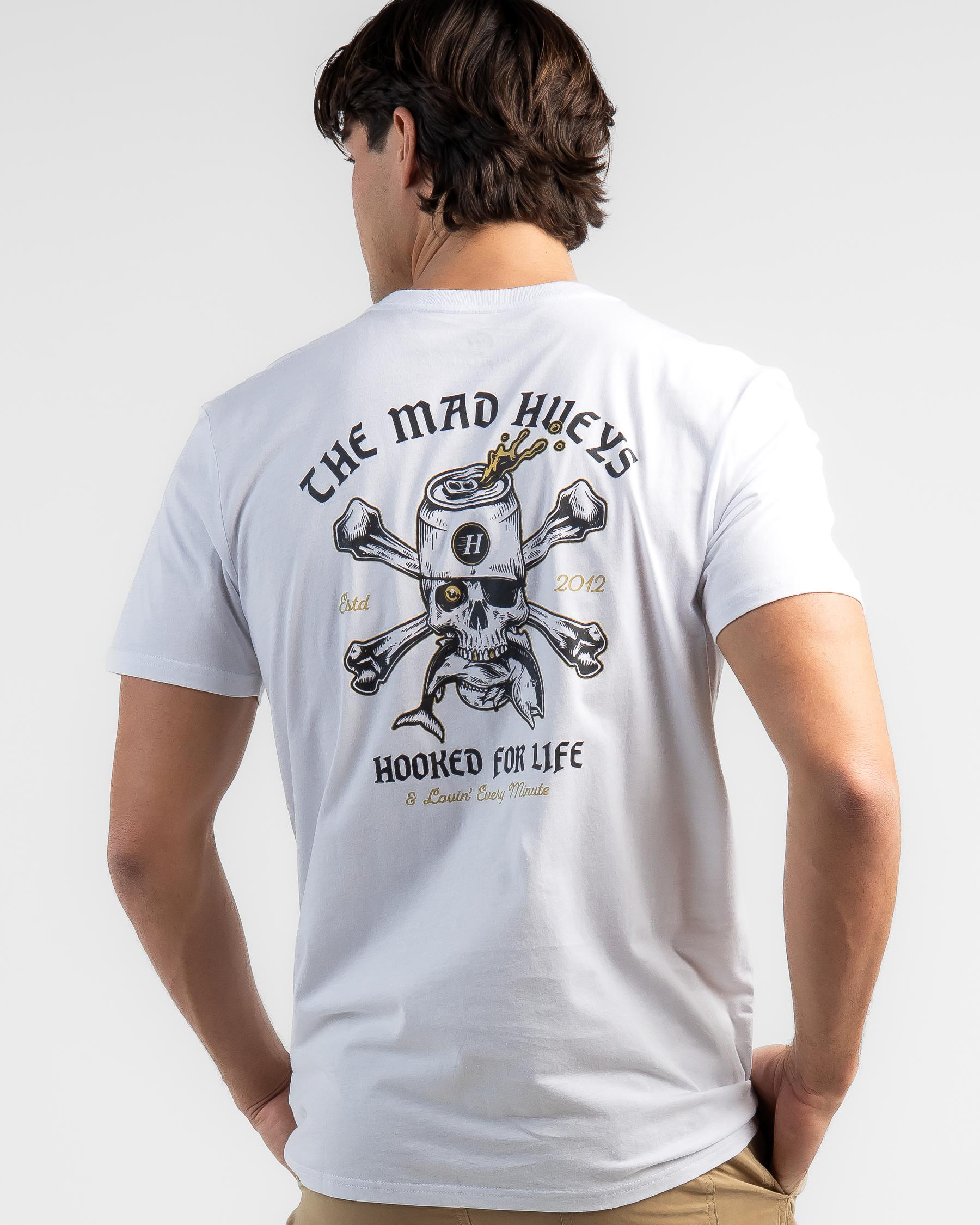 Shop The Mad Hueys Hooked For Life T-Shirt In White - Fast Shipping ...
