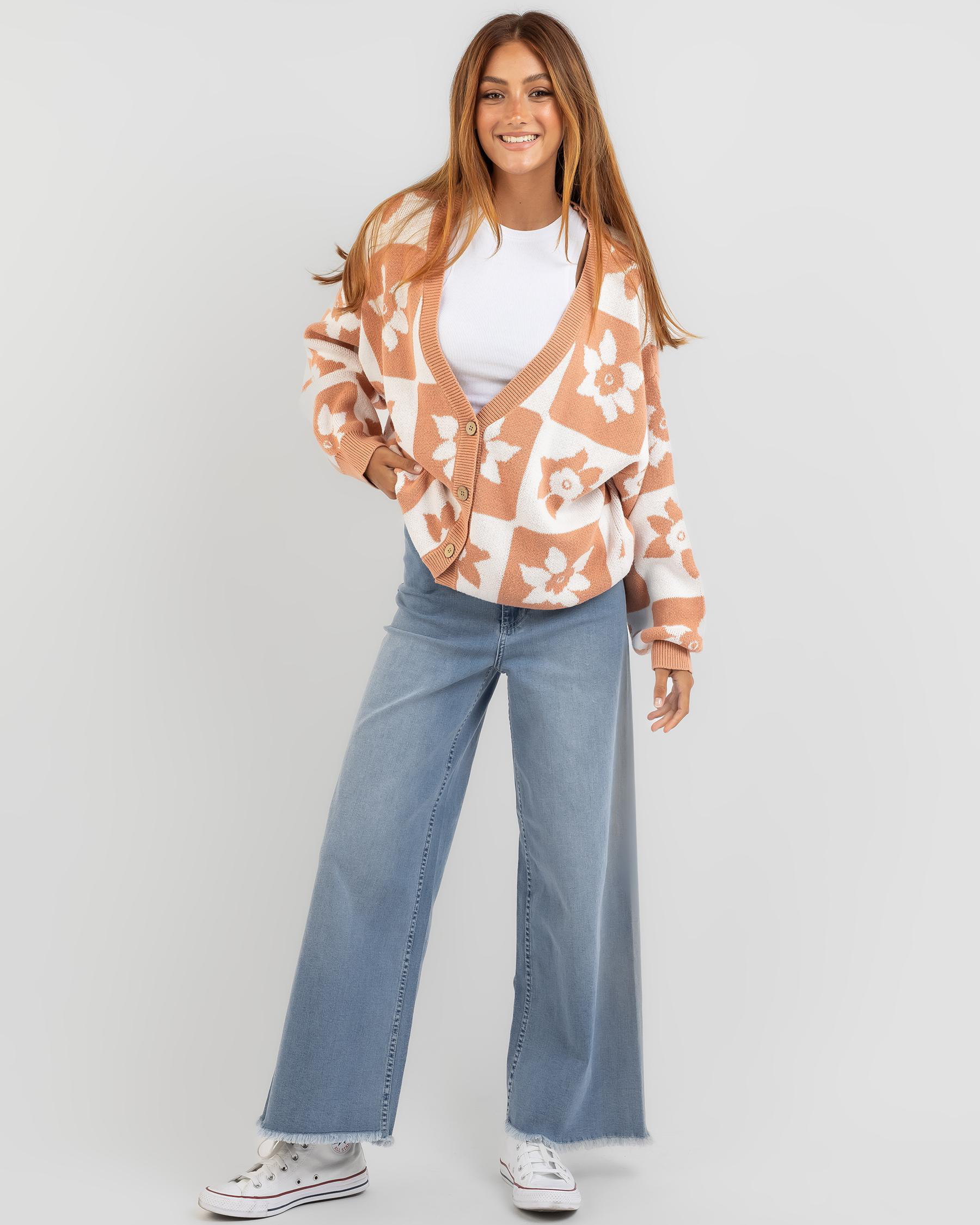 Shop Roxy Million Glory Knit Cardigan In Snow White One Love Check ...