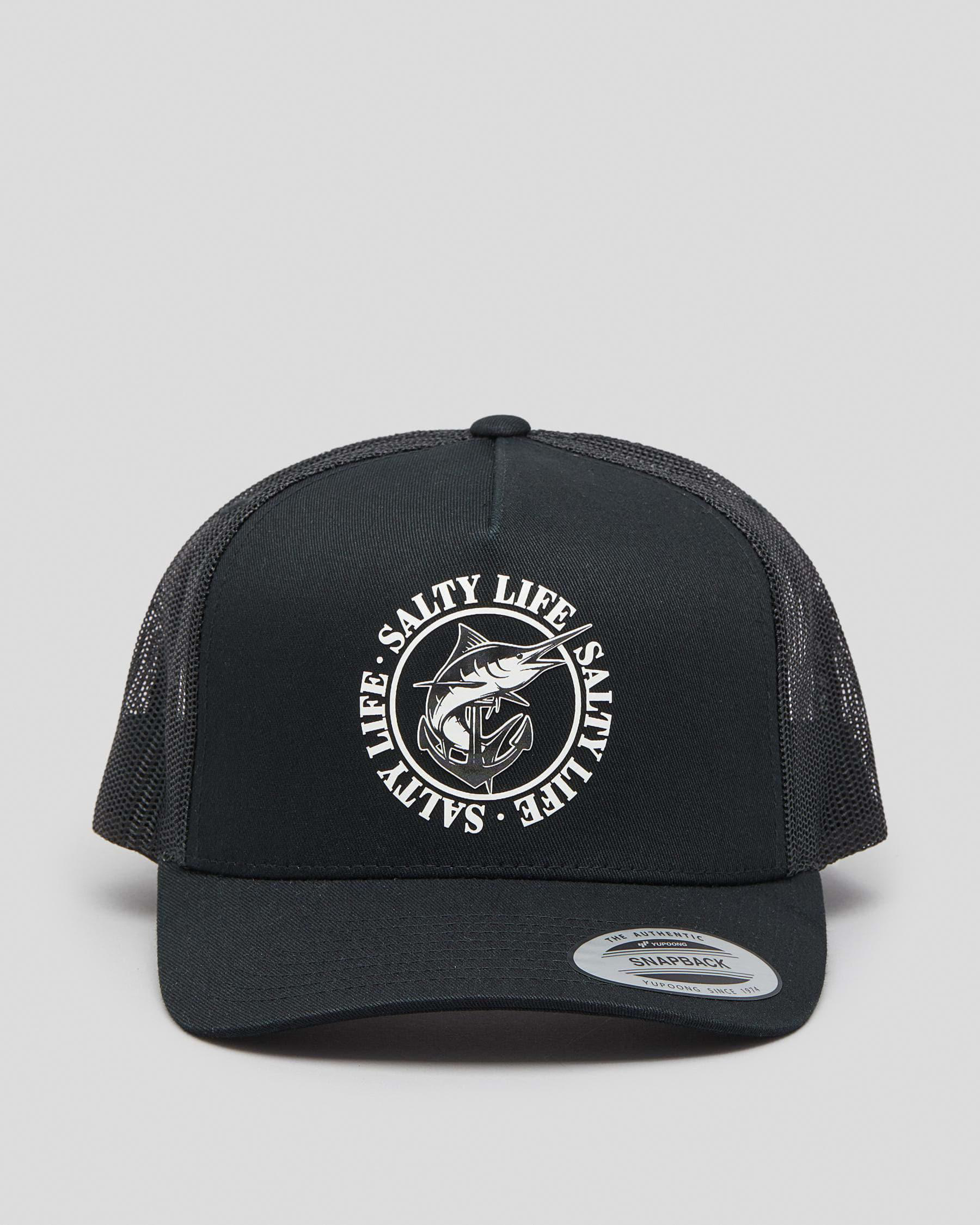 Shop Salty Life Once Bitten Snapback Trucker Cap In Black - Fast ...