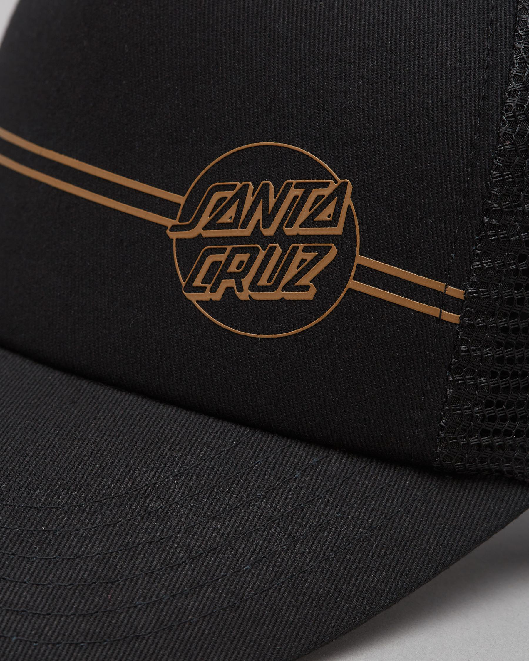 Shop Santa Cruz Opus Dot Stripe Trucker Cap In Black - Fast Shipping ...