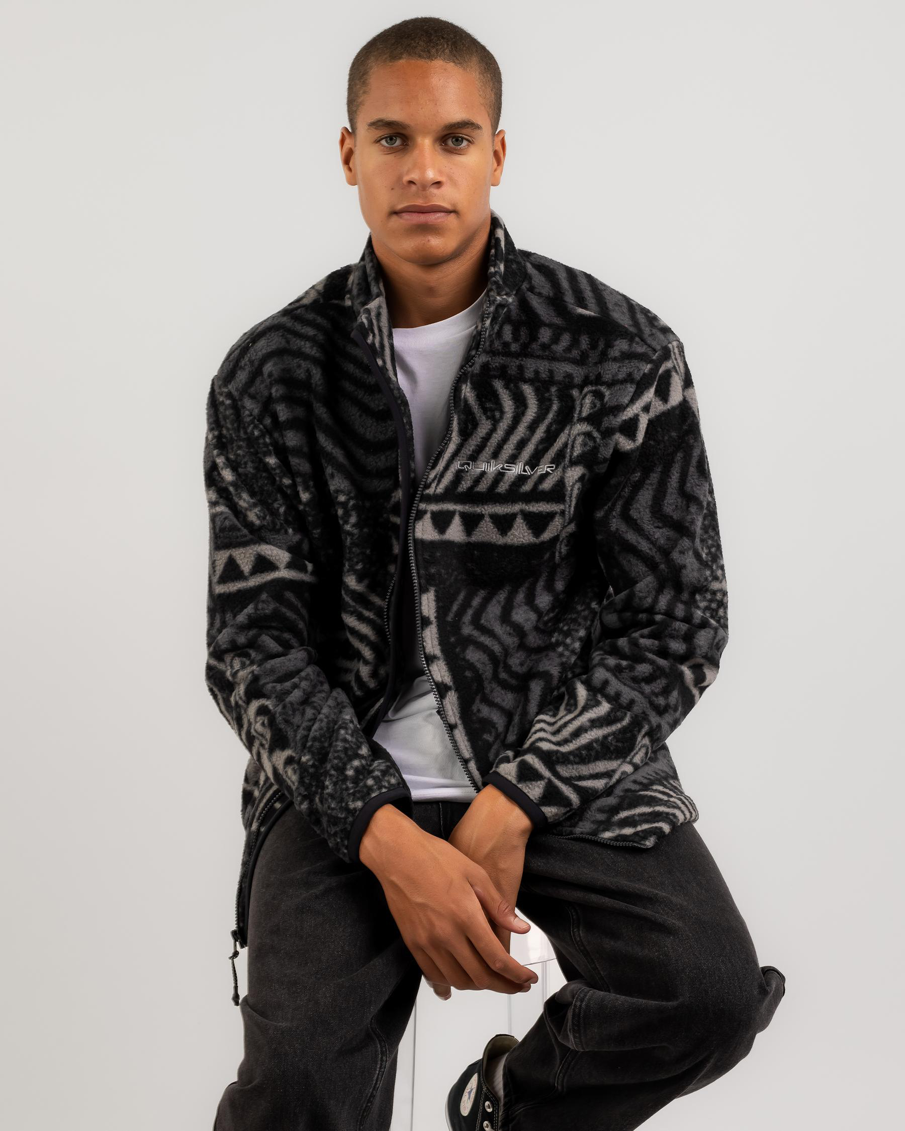 Shop Quiksilver Clean Coasts Jacket In Black Blown Out - Fast Shipping ...