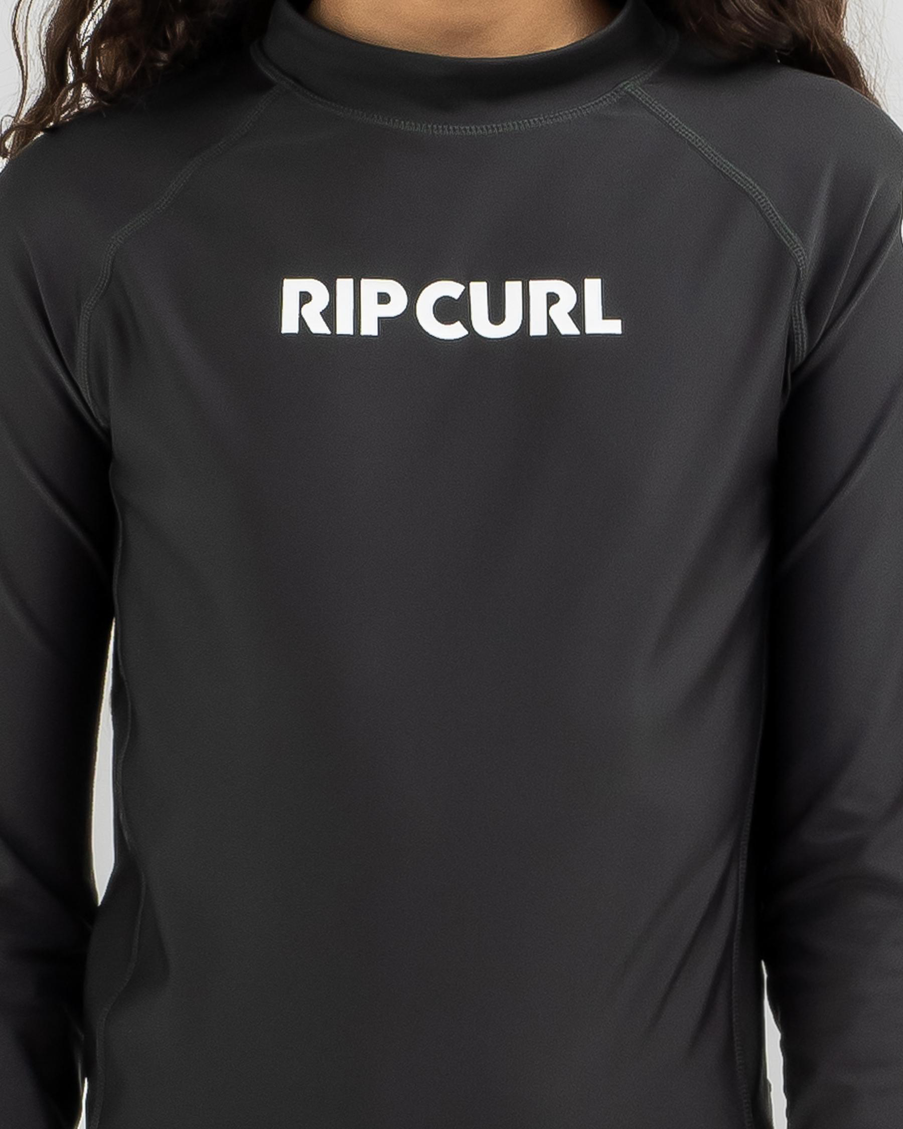 Shop Rip Curl Girls' Classic Surf Long Sleeve Rash Vest In Black - Fast ...