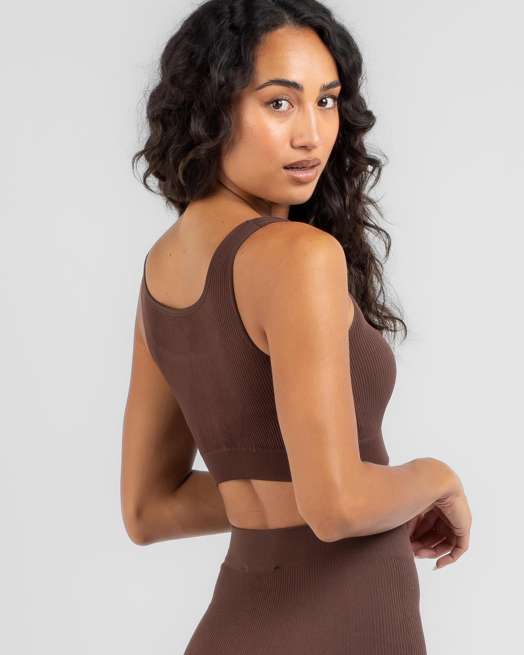 Shop Mooloola Basic Seamfree Crop Top In Chocolate Fast Shipping 8001