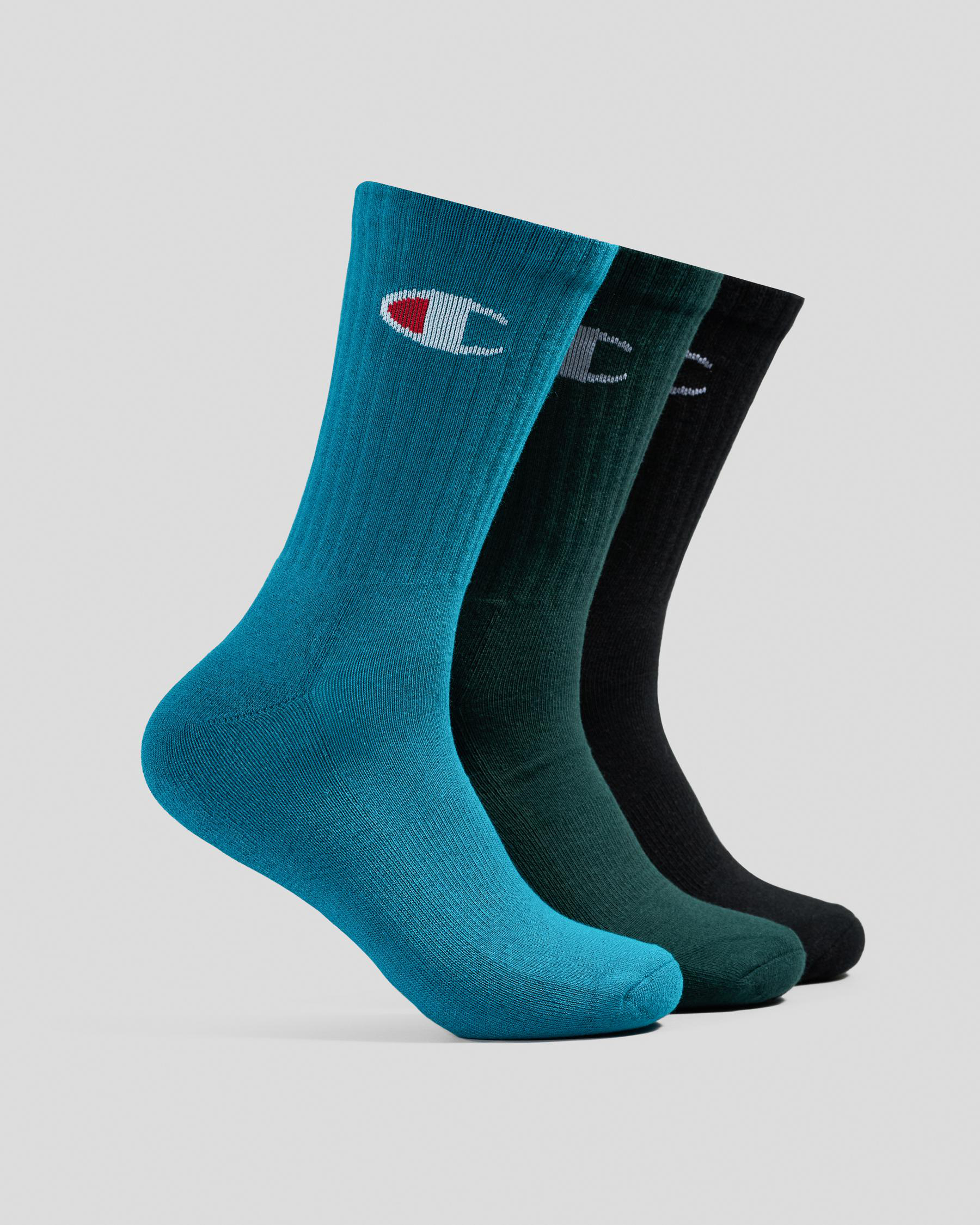 Shop Champion Sport C Logo Crew Socks 3 Pack In Teal Ocean/mid Field ...
