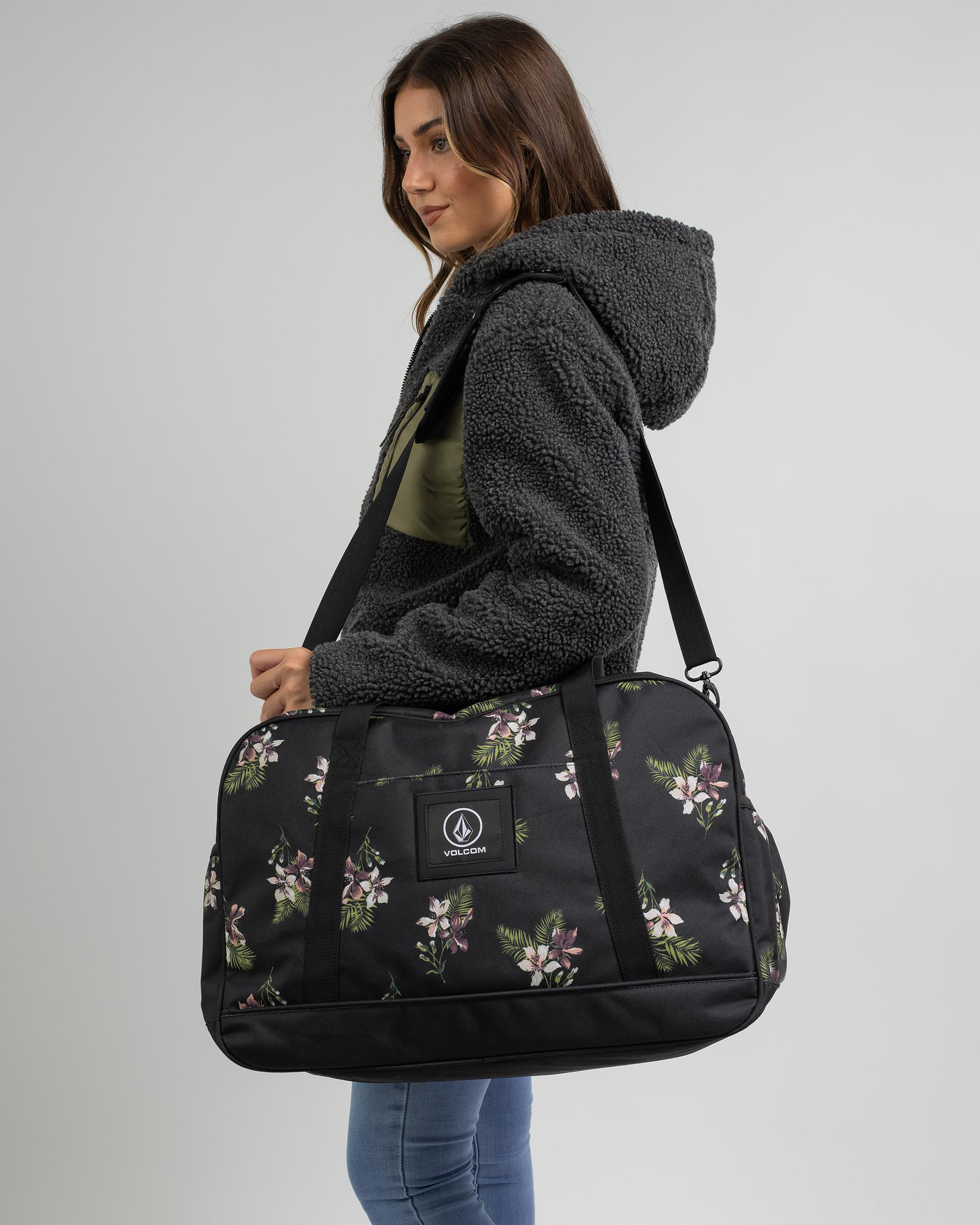 Shop Volcom Patch Attack Travel Bag In Black Floral Print - Fast ...