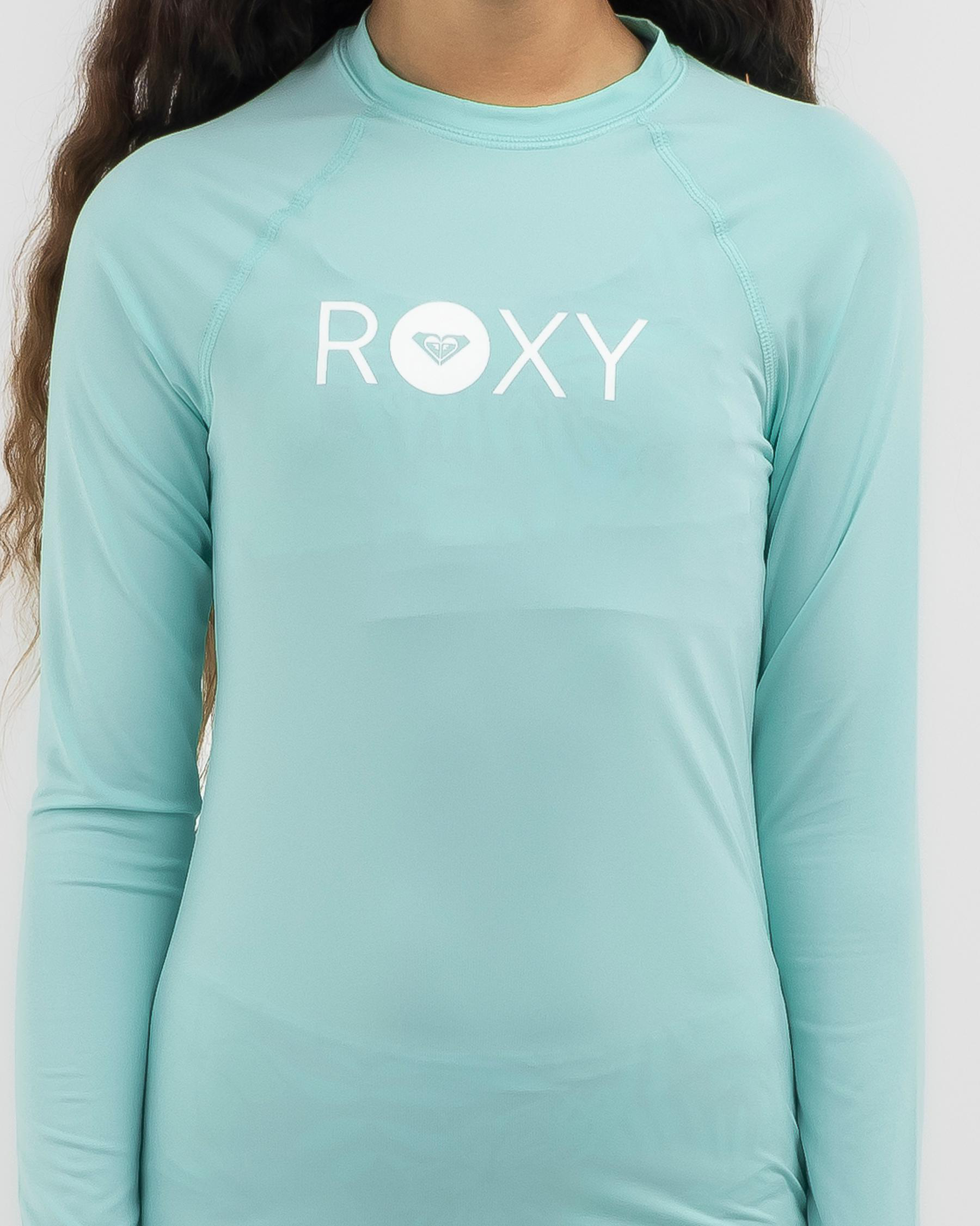 Shop Roxy Girls' Essential Long Sleeve Rash Vest In Aruba Blue - Fast ...