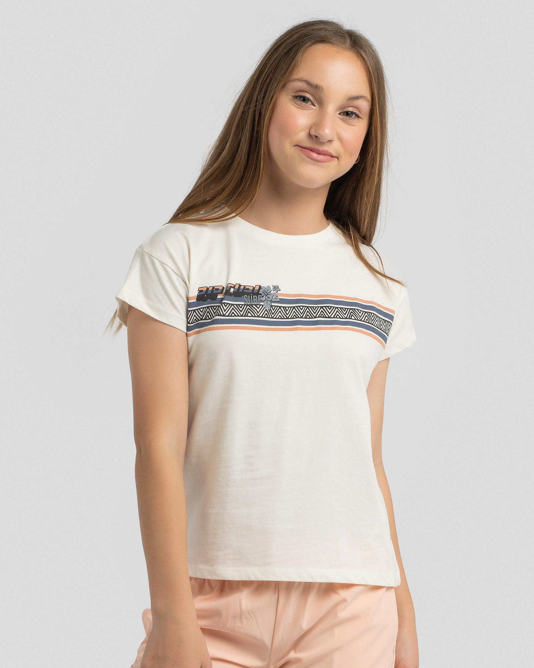 Shop Rip Curl Girls' Twin Fin Crop T-Shirt In Bone - Fast Shipping ...