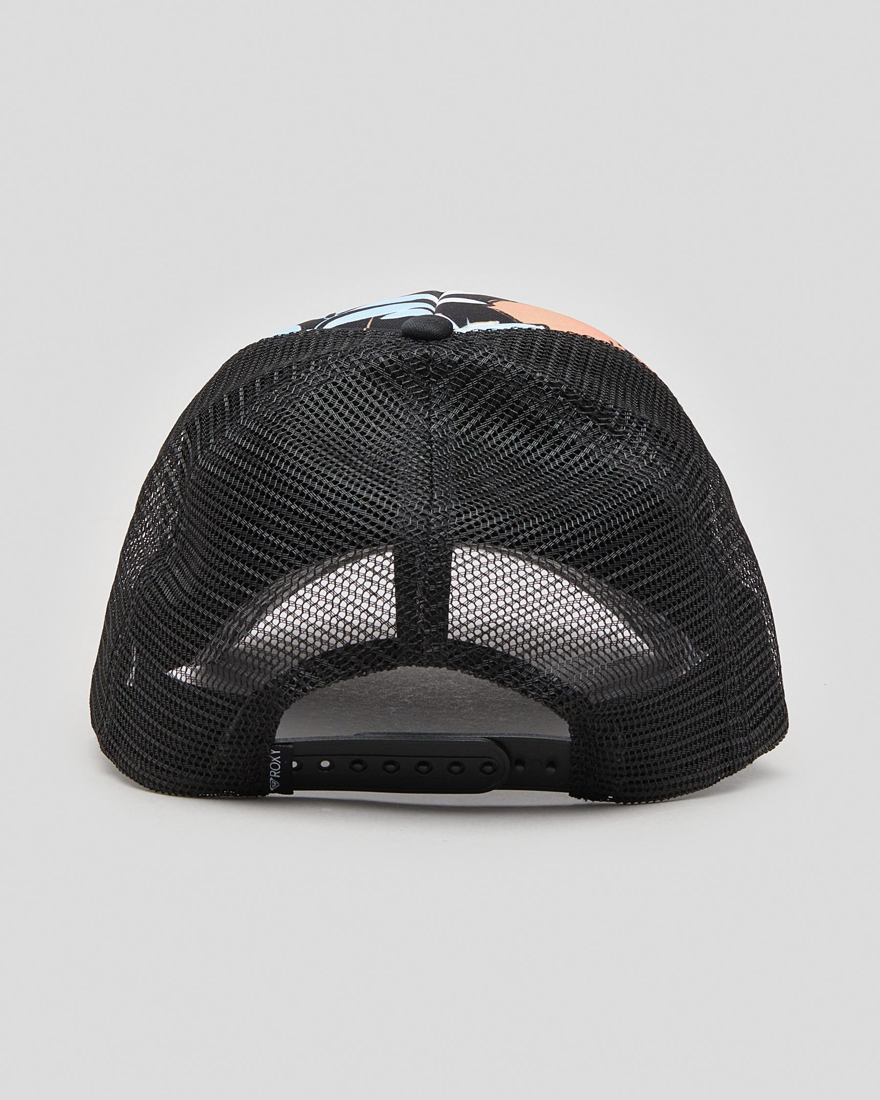 Shop Roxy Beautiful Morning Trucker Cap In Anthracite S Island Vibes ...