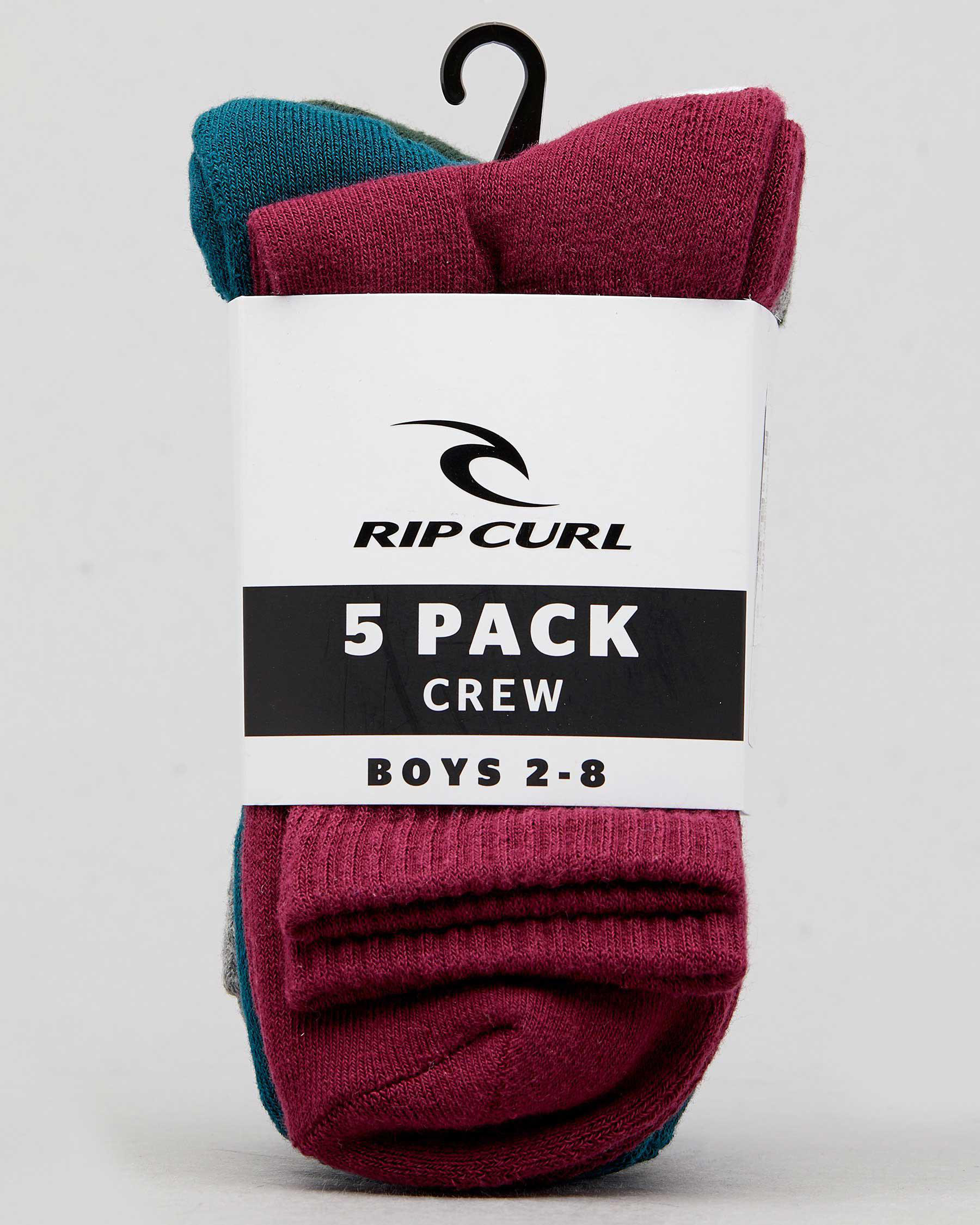 Shop Rip Curl Boys' Wetty Crew Socks 5 Pack In Multico - Fast Shipping ...