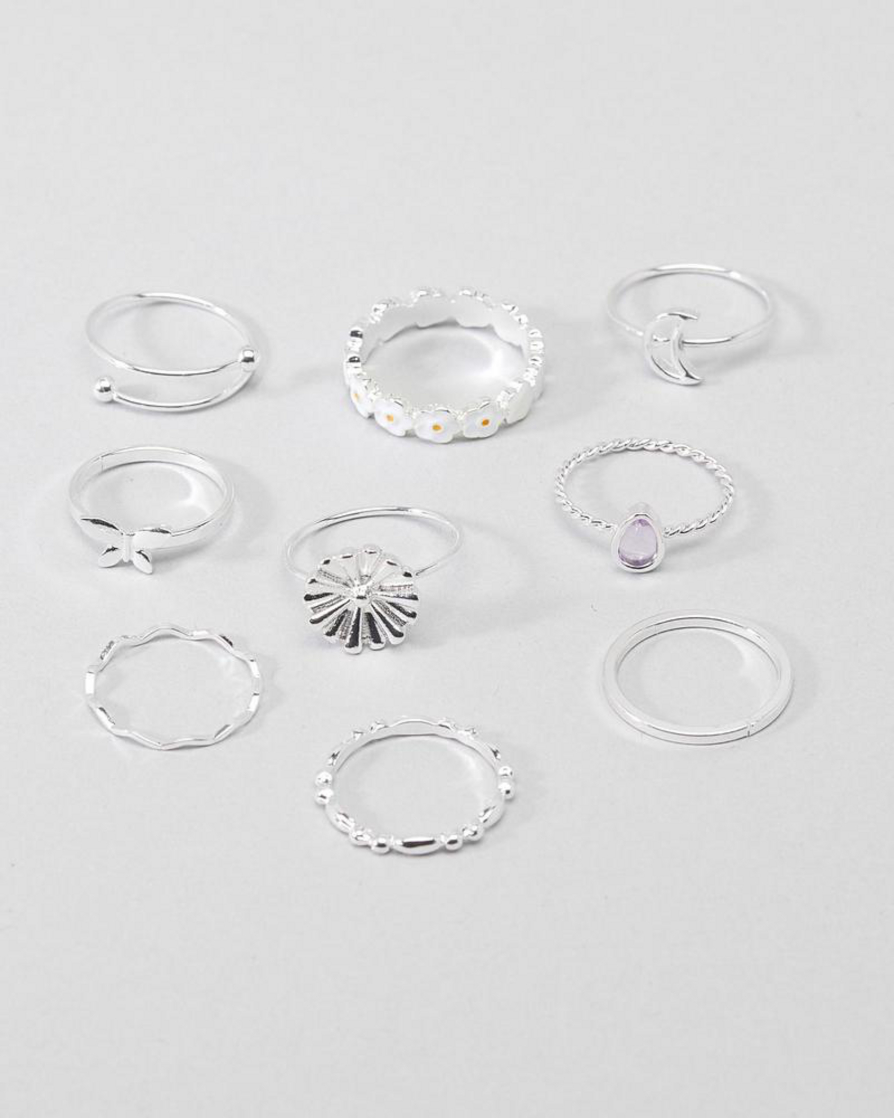 Shop Karyn In LA Jojo Ring Pack In Shiny Silver/lilac - Fast Shipping ...