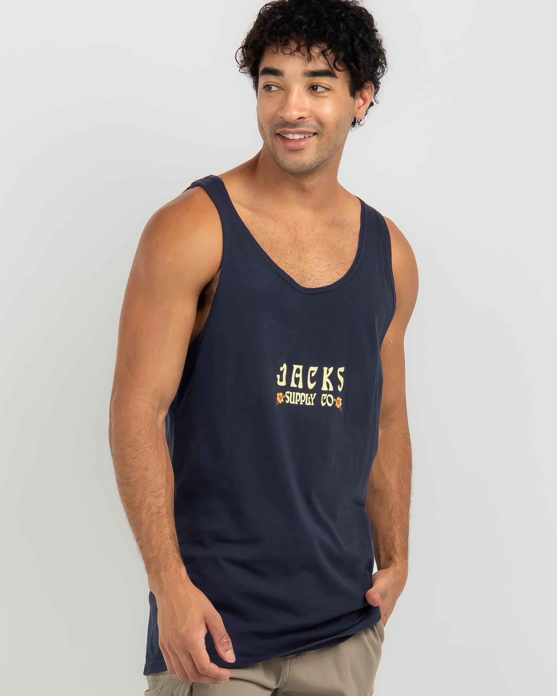 Shop Jacks Tropical Singlet In Overdye Navy - Fast Shipping & Easy ...
