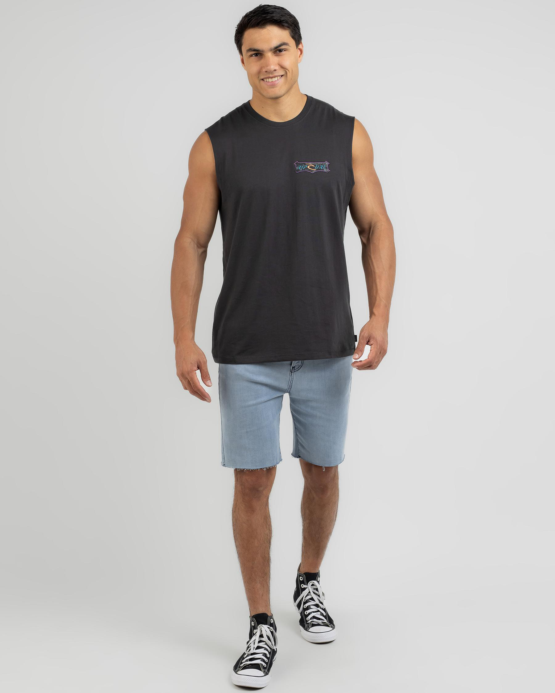 Shop Rip Curl Fader Shield Muscle Tank In Washed Black - Fast Shipping ...