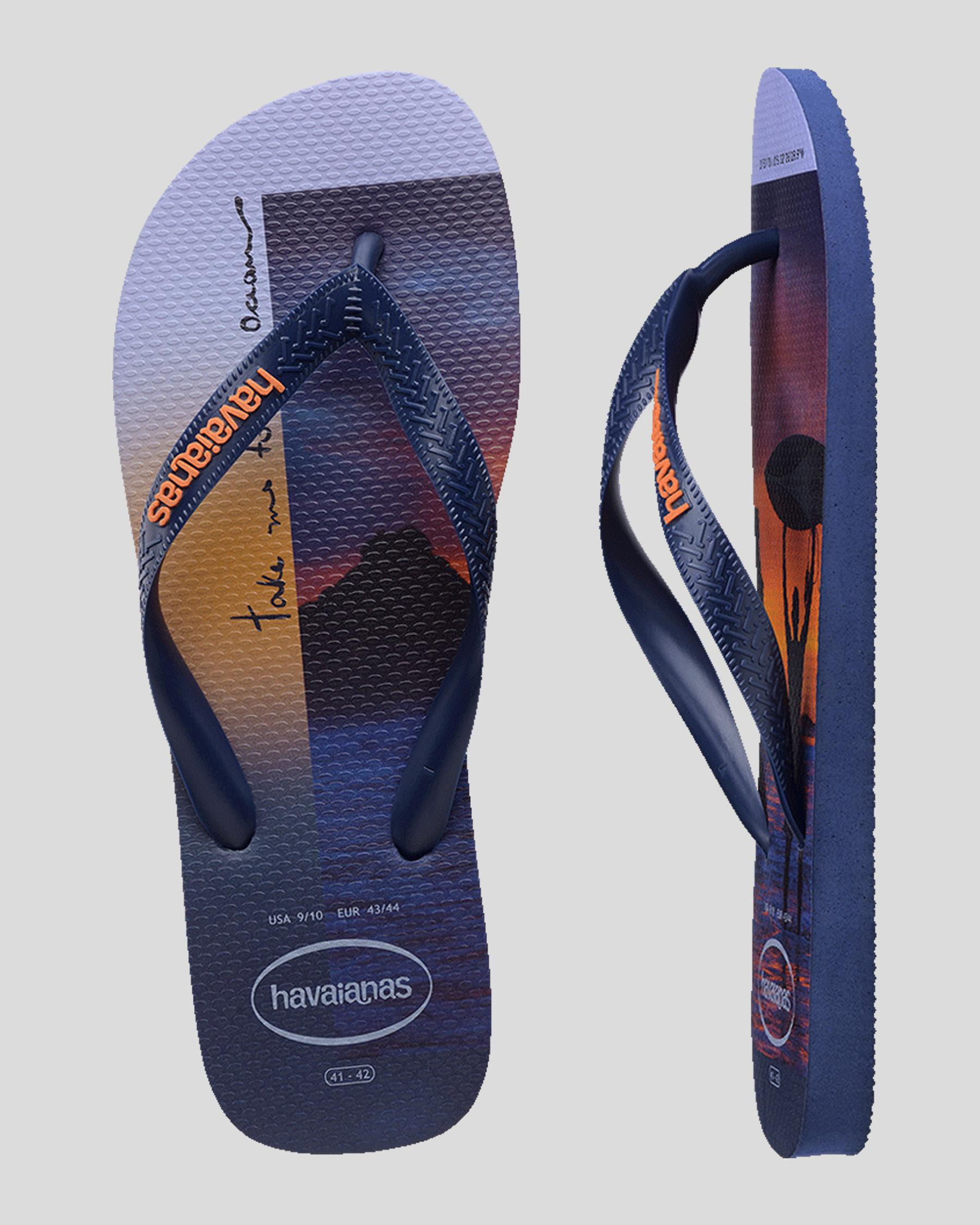 Shop Havaianas Top Hype Thongs In Navy Blue/navy Blue/orange - Fast ...