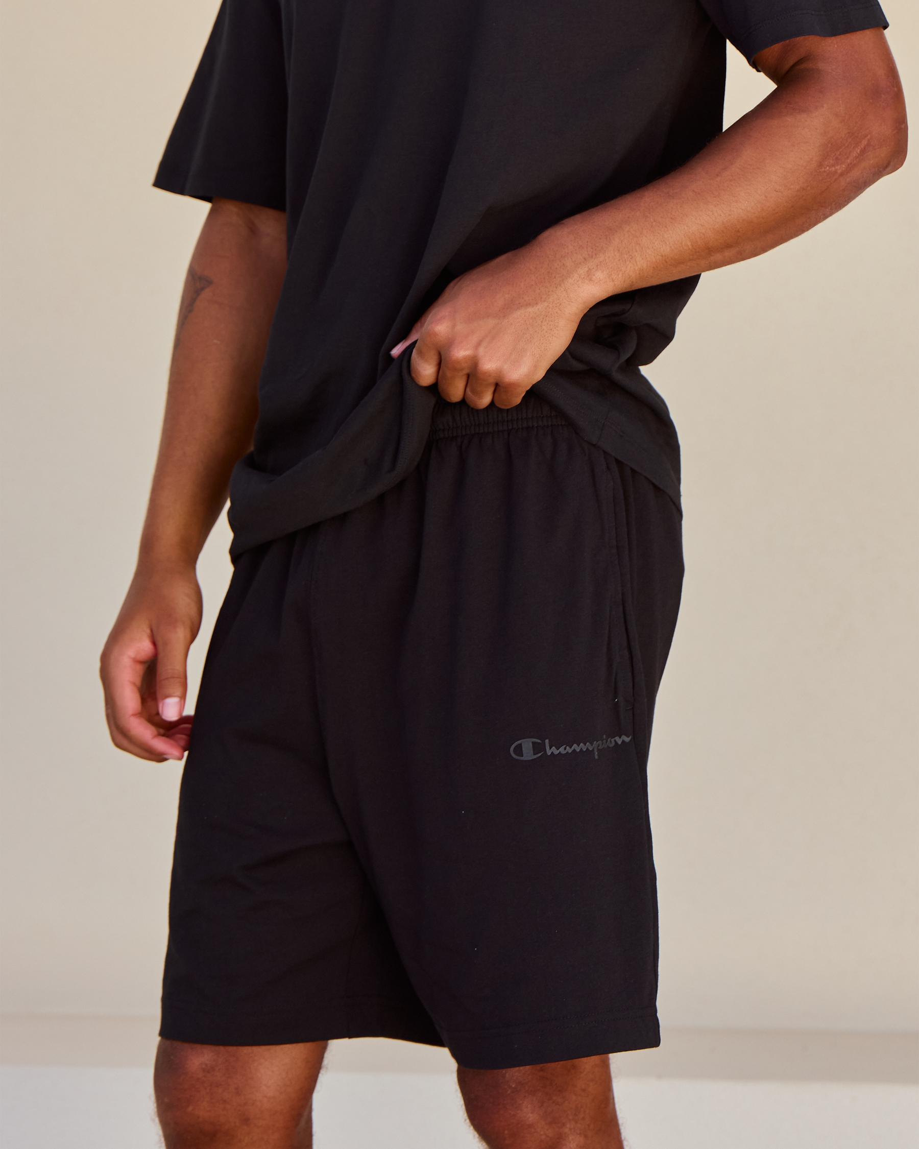 Shop Champion Champion Script Tonal Shorts In Black - Fast Shipping ...