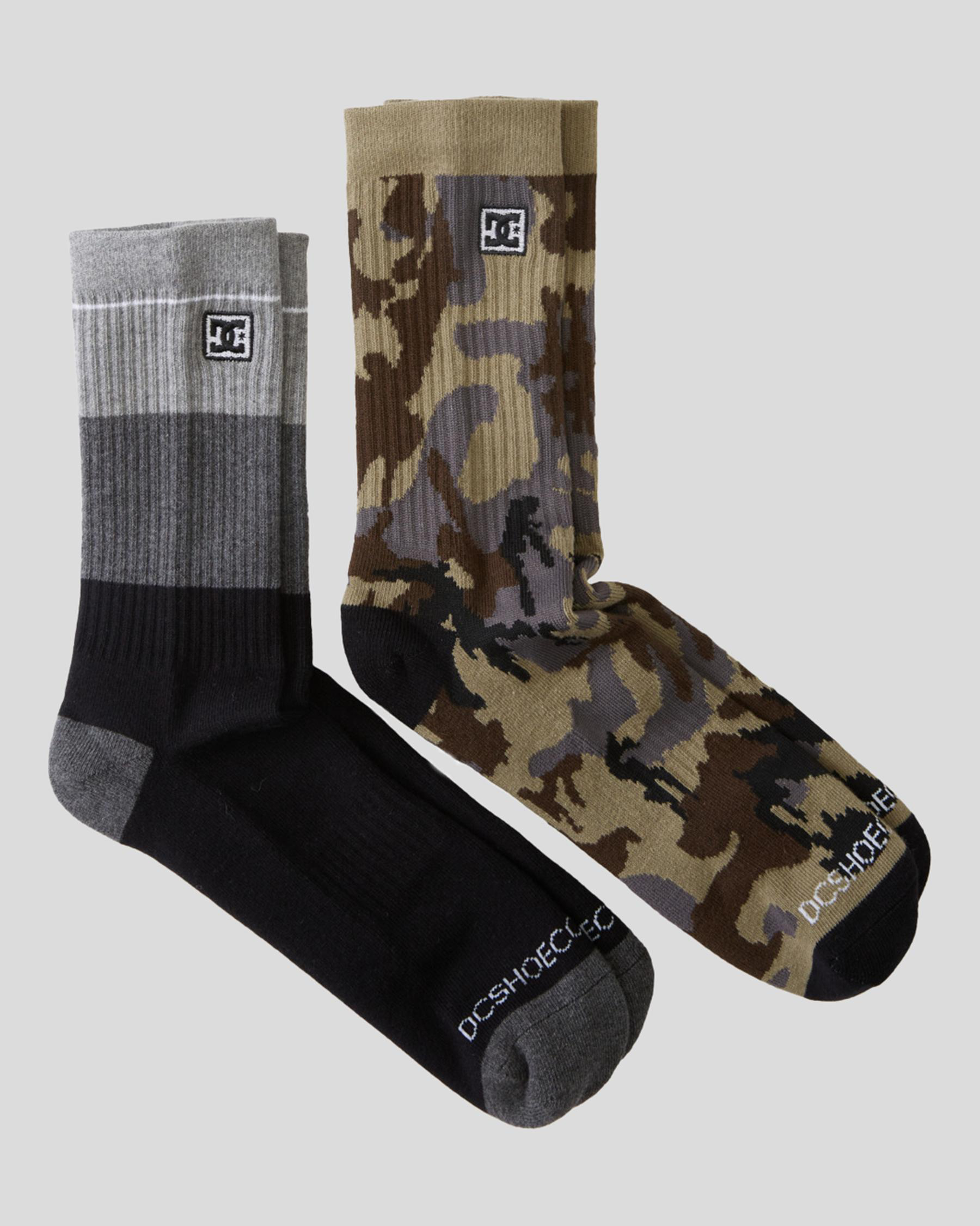 Shop DC Shoes DC Seasonal Crew Socks 2 Pack In Camo - Fast Shipping ...