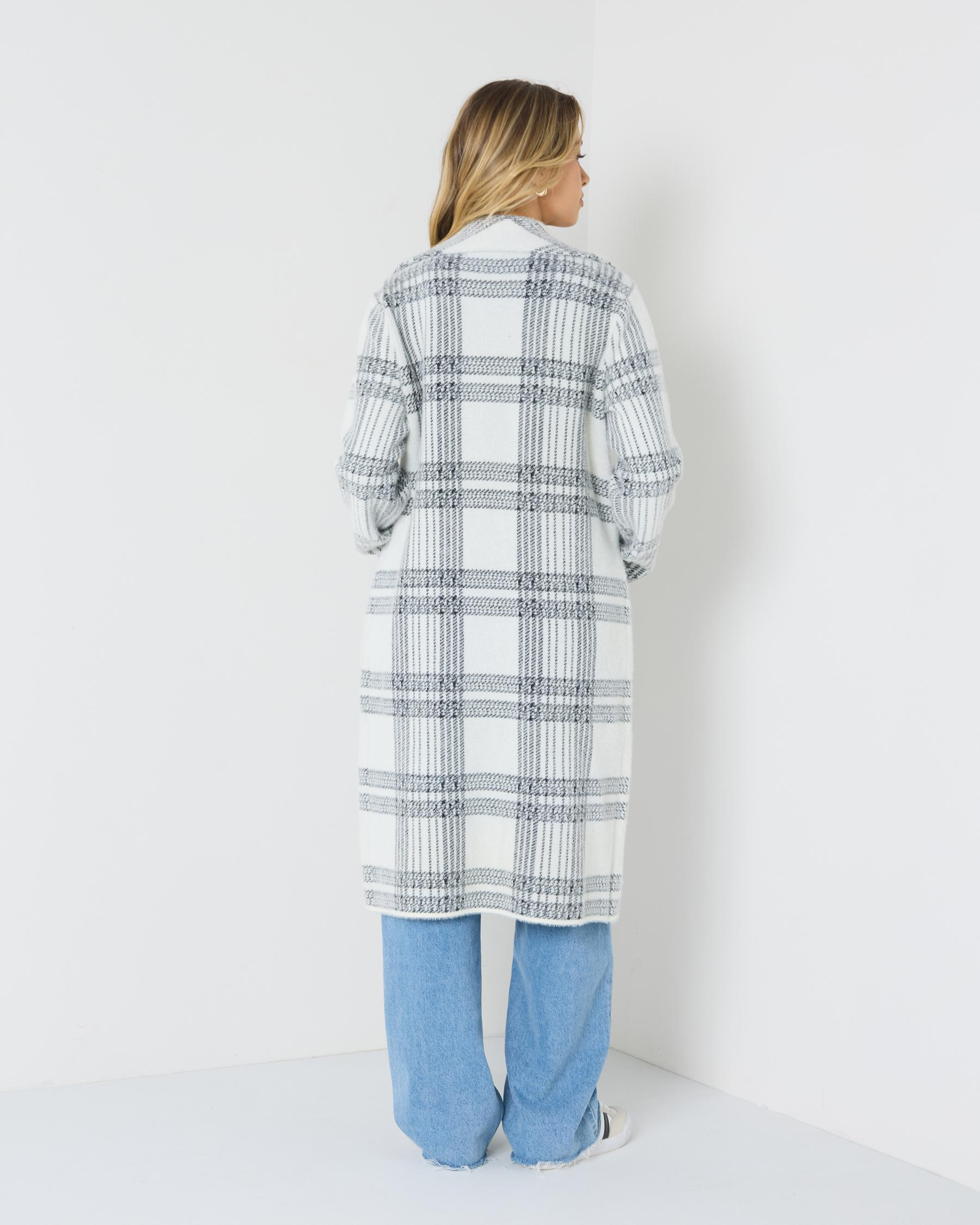 Shop Ava And Ever Banks Knit Coatigan In Cream/black Check - Fast ...
