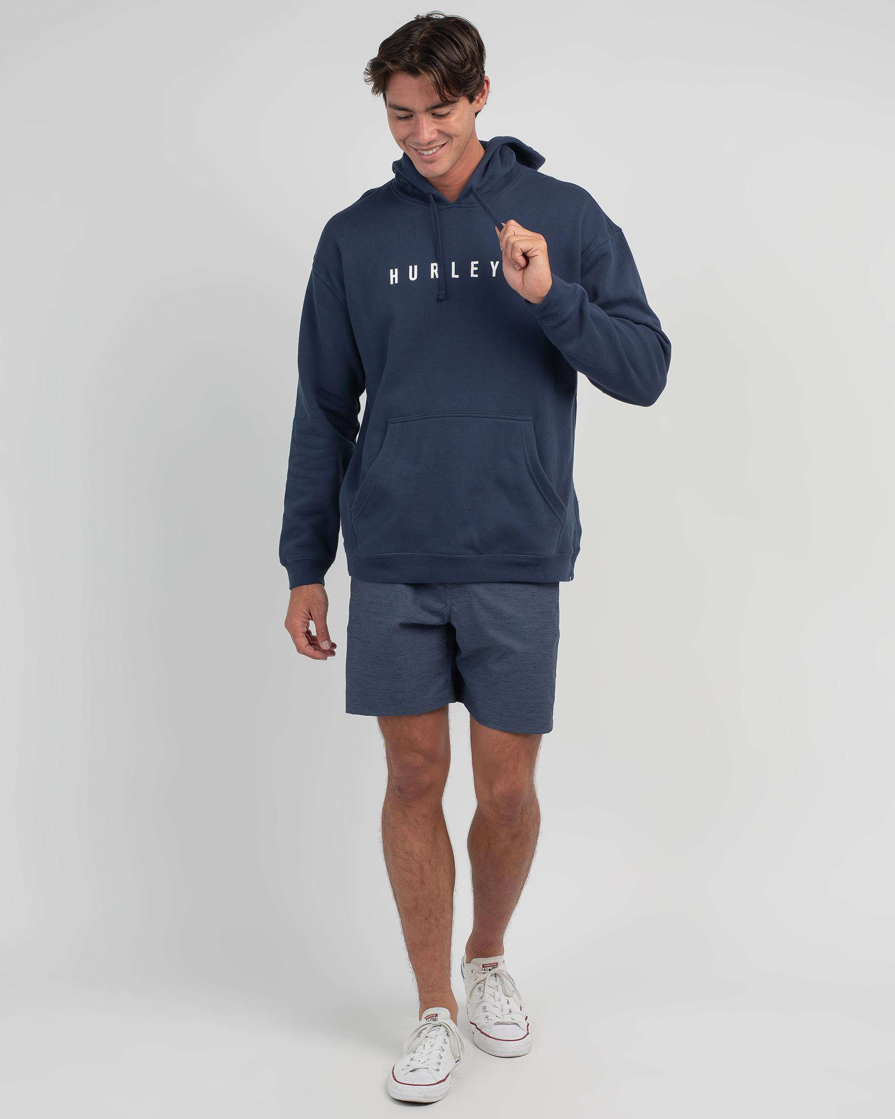 Shop Hurley Outline Icon Pullover Fleece Hoodie In Deep Blue - Fast ...