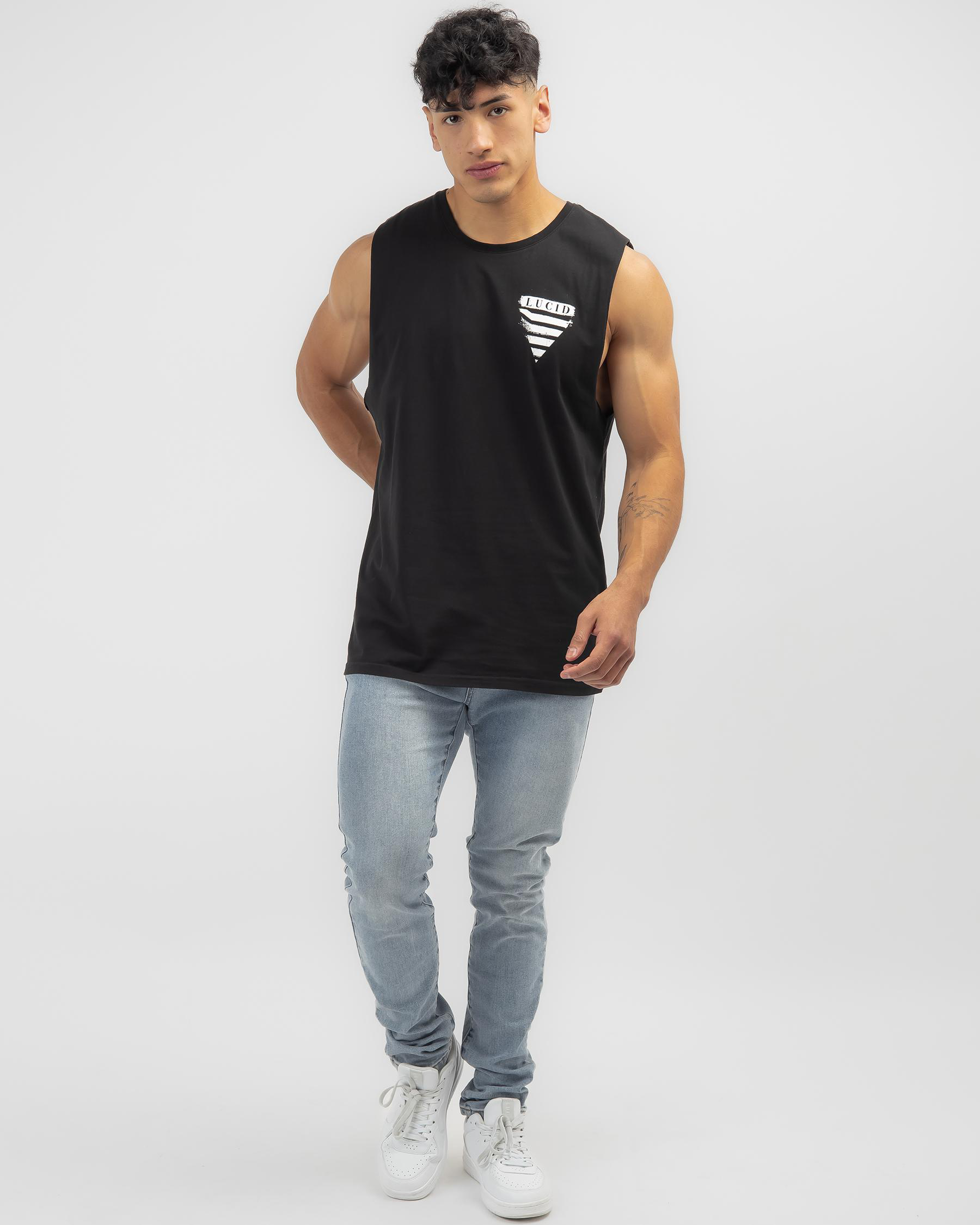 Shop Lucid Brushed Muscle Tank In Overdyed Black - Fast Shipping & Easy ...