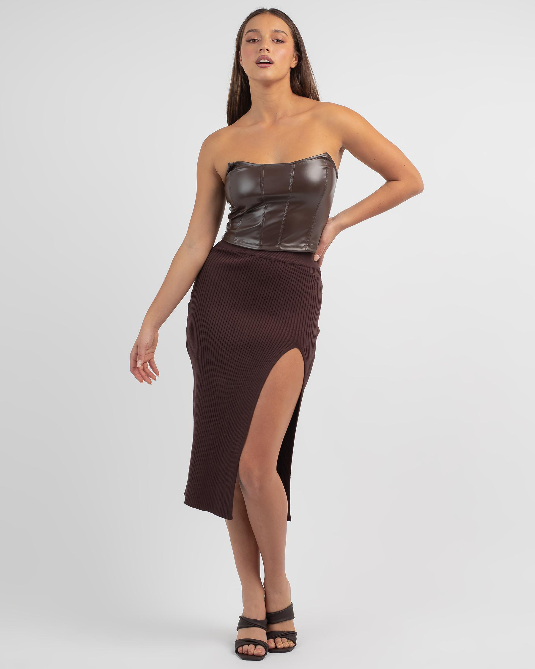 Shop 8 Birdies Never Forget Vegan Leather Tube Top In Brown - Fast ...