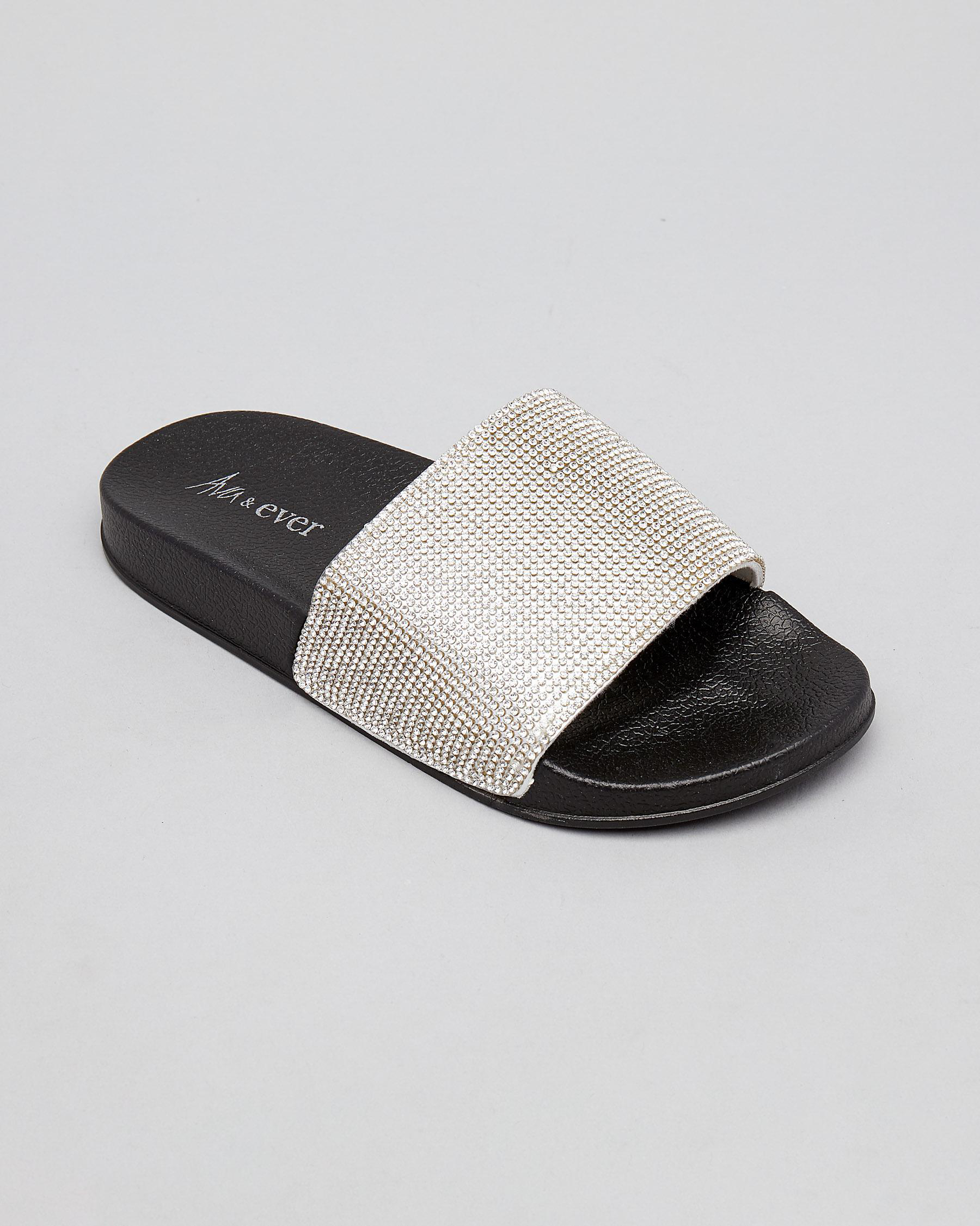 Shop Ava And Ever Girls Jewel Slide Sandals In Silver - Fast Shipping ...