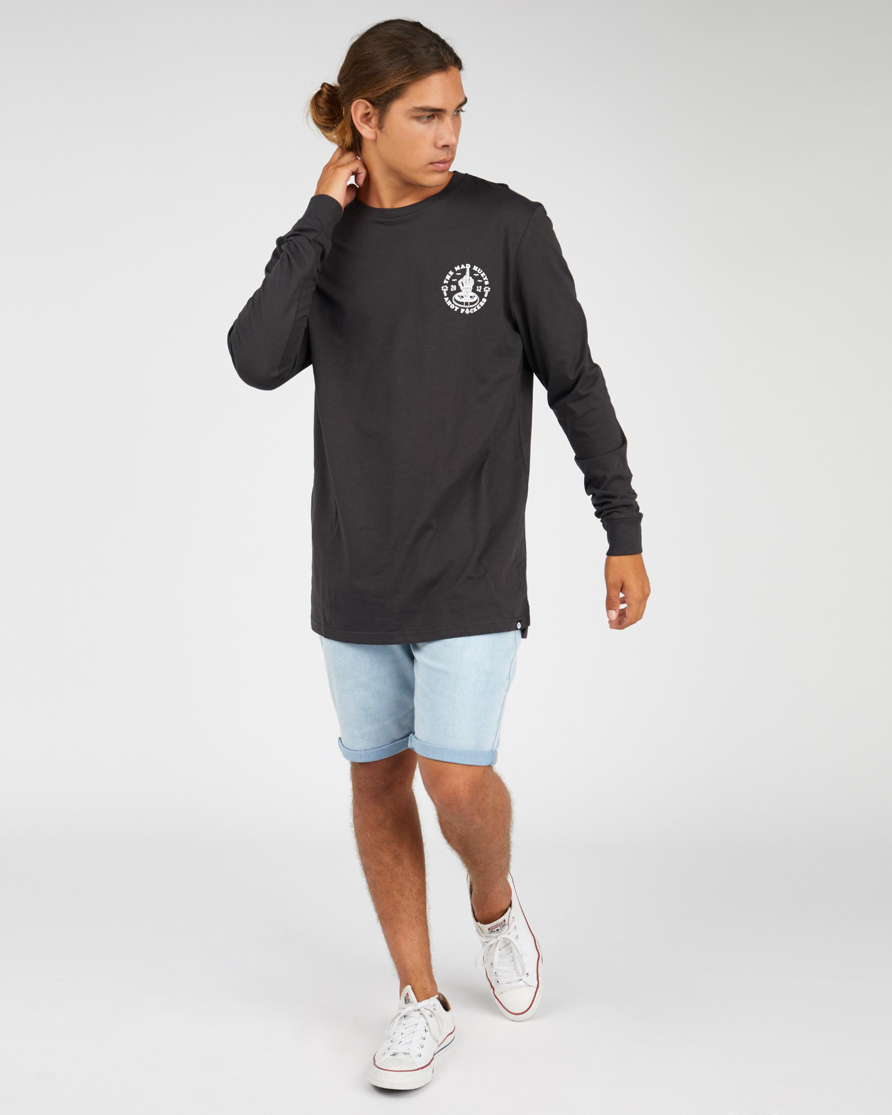 Shop The Mad Hueys Floating FKR Long Sleeve T-Shirt In Black - Fast ...