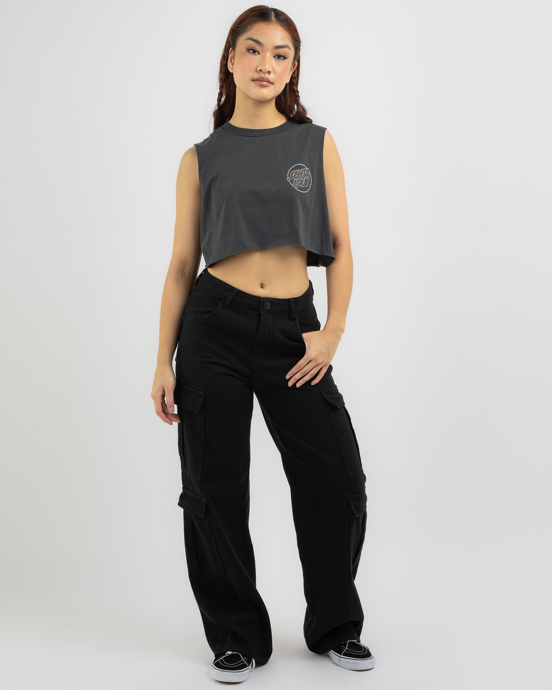 Shop Santa Cruz Moonlight Dot Tank Top In Washed Black - Fast Shipping ...