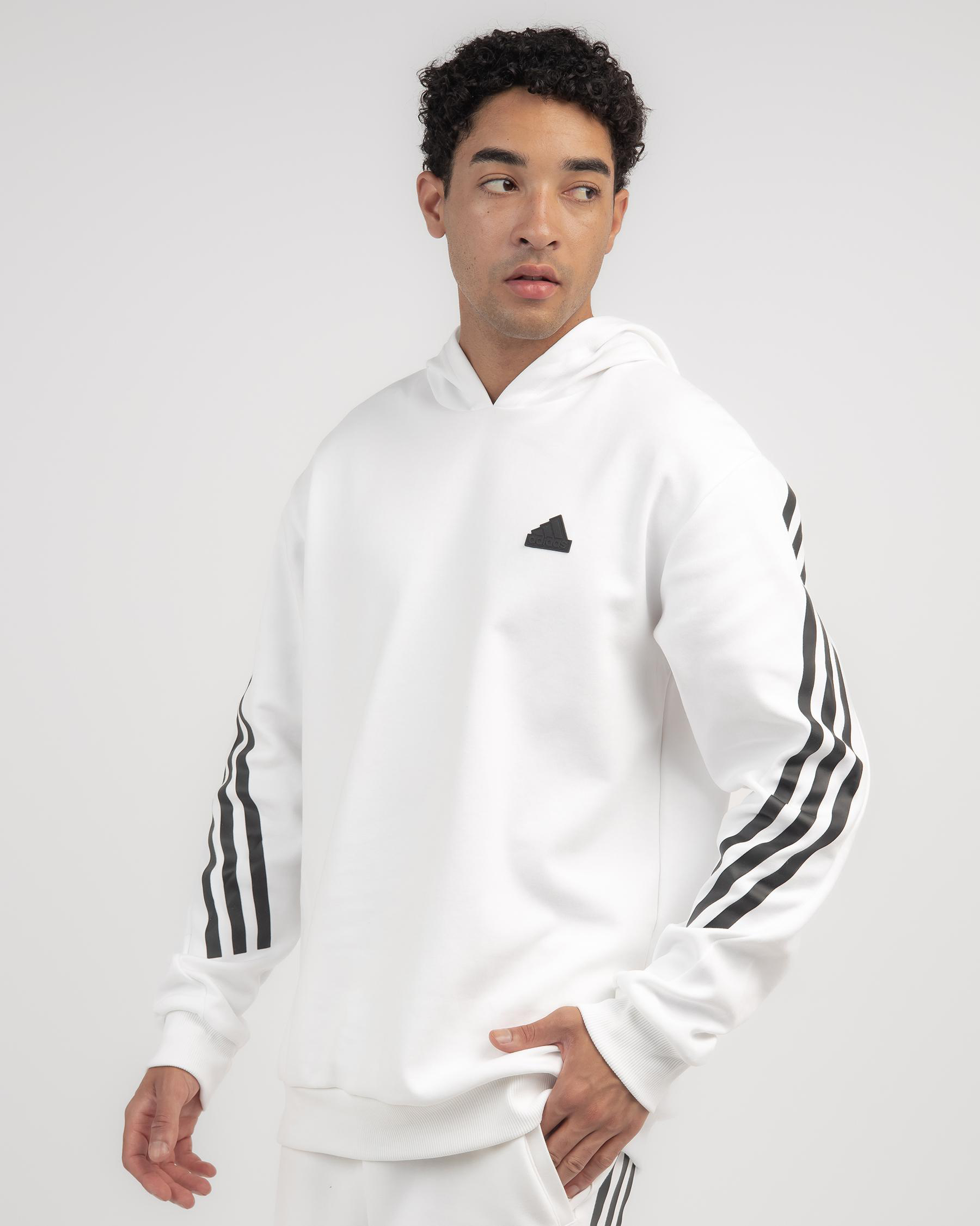 Shop adidas Future Icons 3 Stripe Hoodie In White - Fast Shipping ...