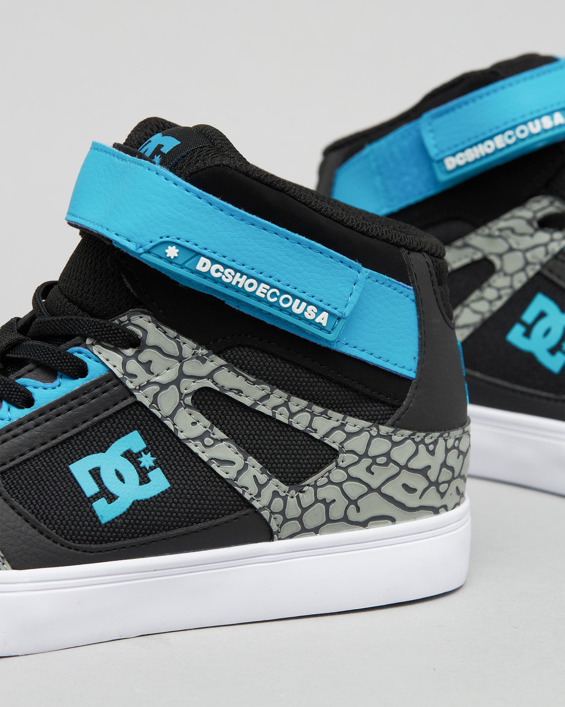 Shop DC Shoes Boys' Pure Hi-Top Ev Shoes In Black/blue/grey - Fast ...