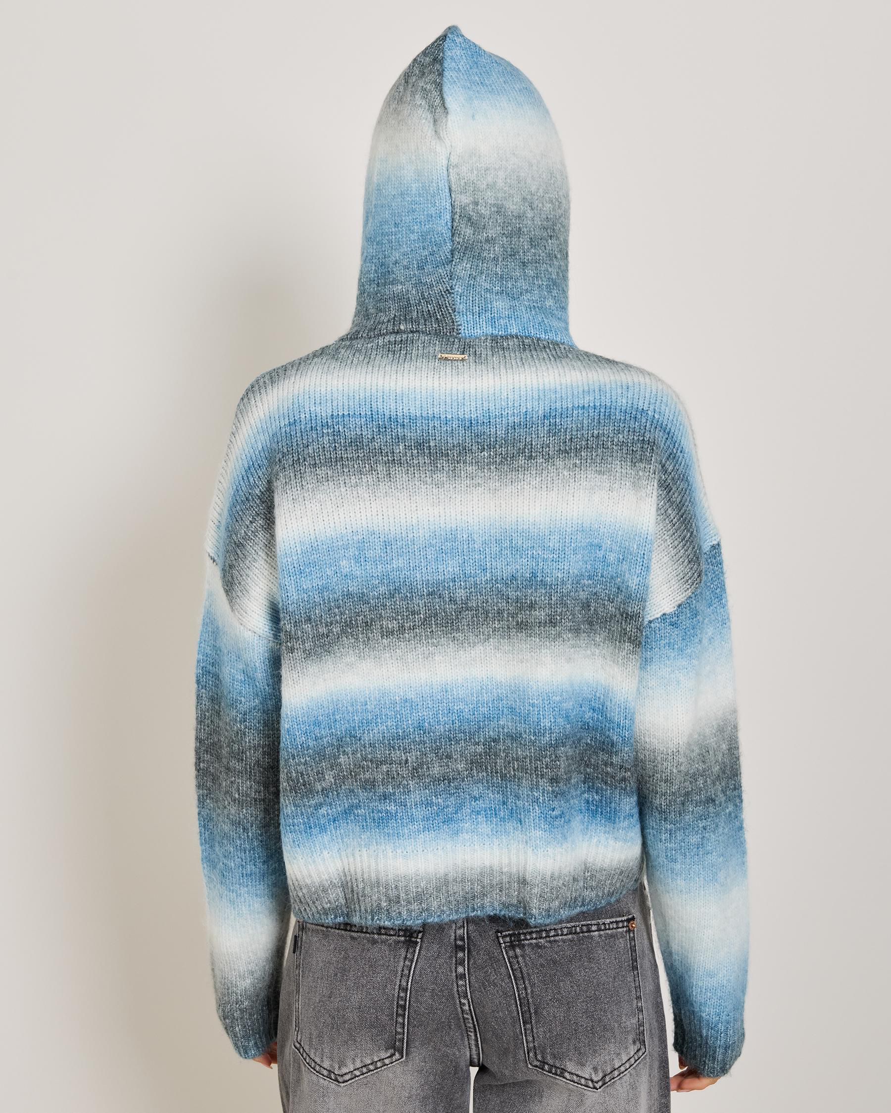 Shop Mooloola Miami Hooded Knit Jumper In Blue/grey - Fast Shipping ...