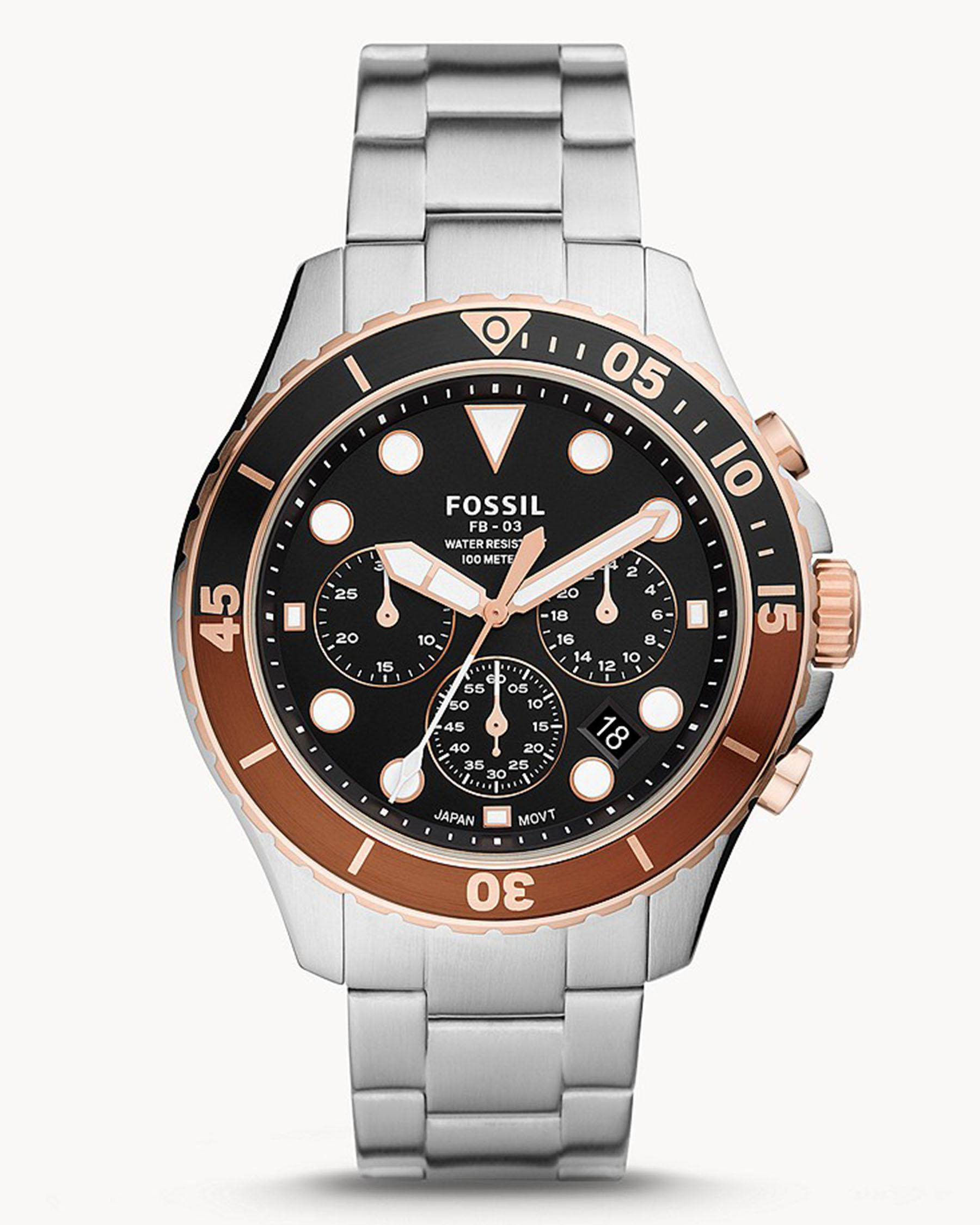 Shop Fossil FB-03 Chronograph Watch In Silver/black - Fast Shipping ...
