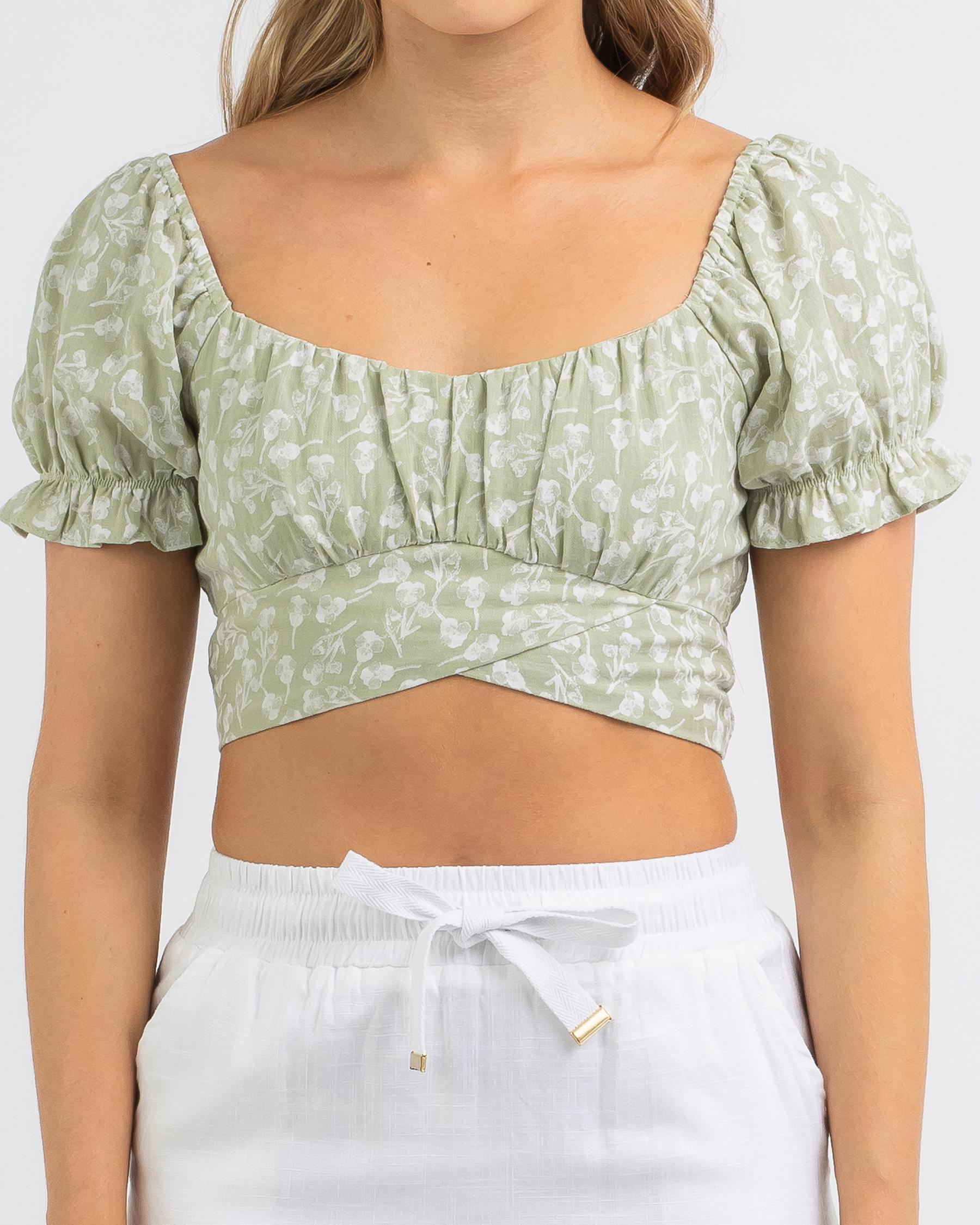 Shop Mooloola Small Town Top In Sage Floral - Fast Shipping & Easy ...