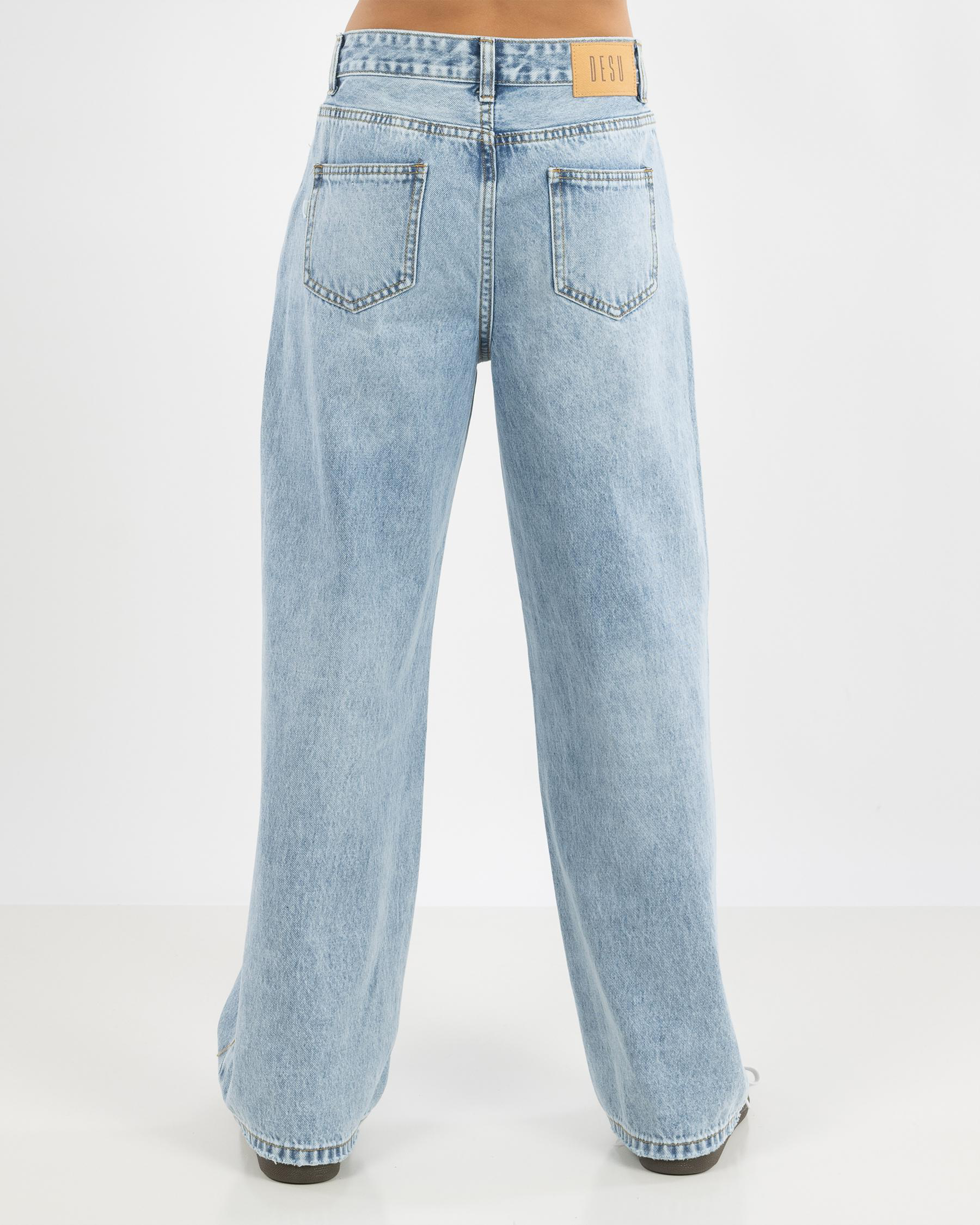 Shop DESU Girls' Soho Wide Leg Jeans In Blasted Mid Blue - Fast Shipping & Easy Returns - City ...