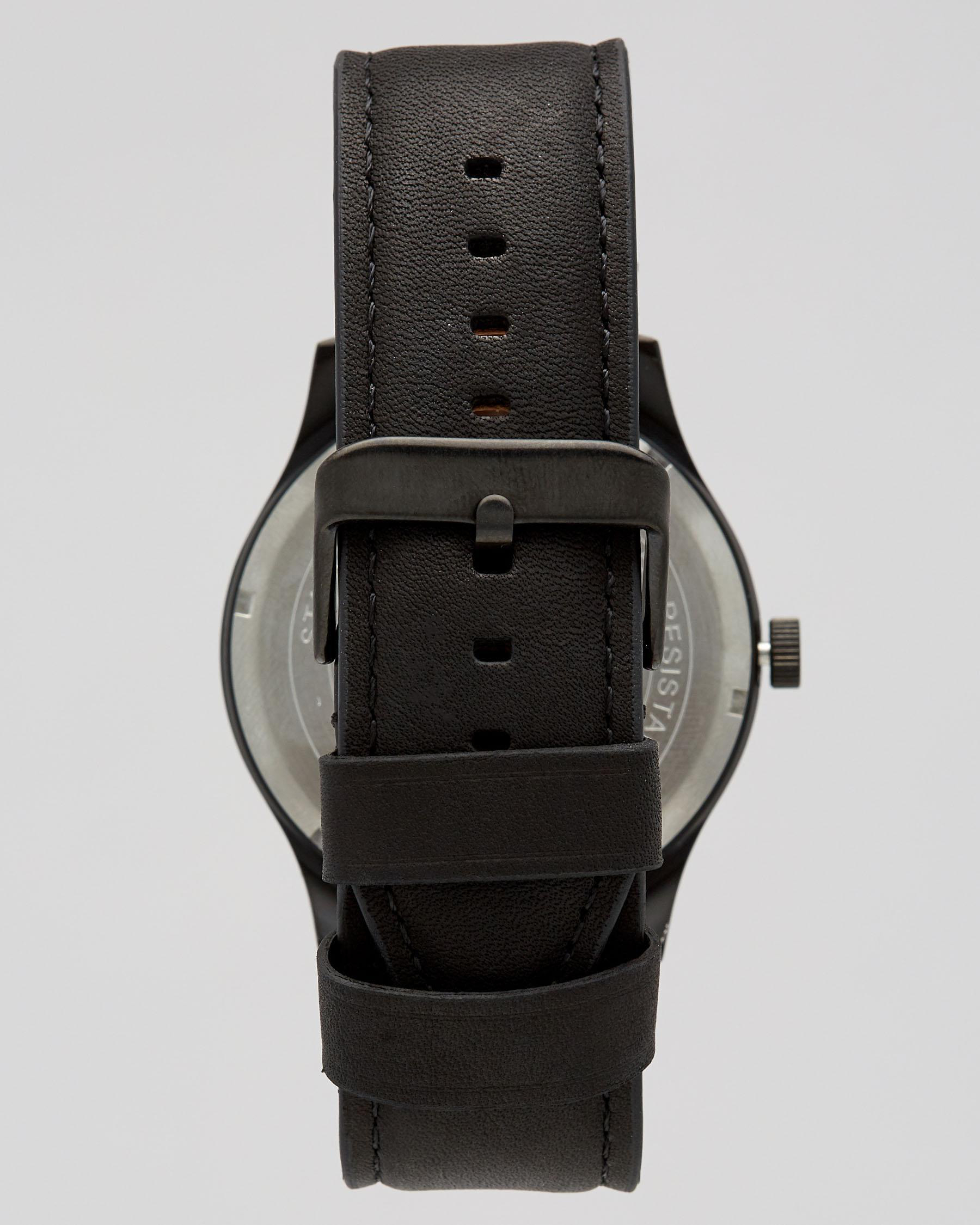 Shop Lucid Shield Leather Watch In All Black/gold - Fast Shipping ...