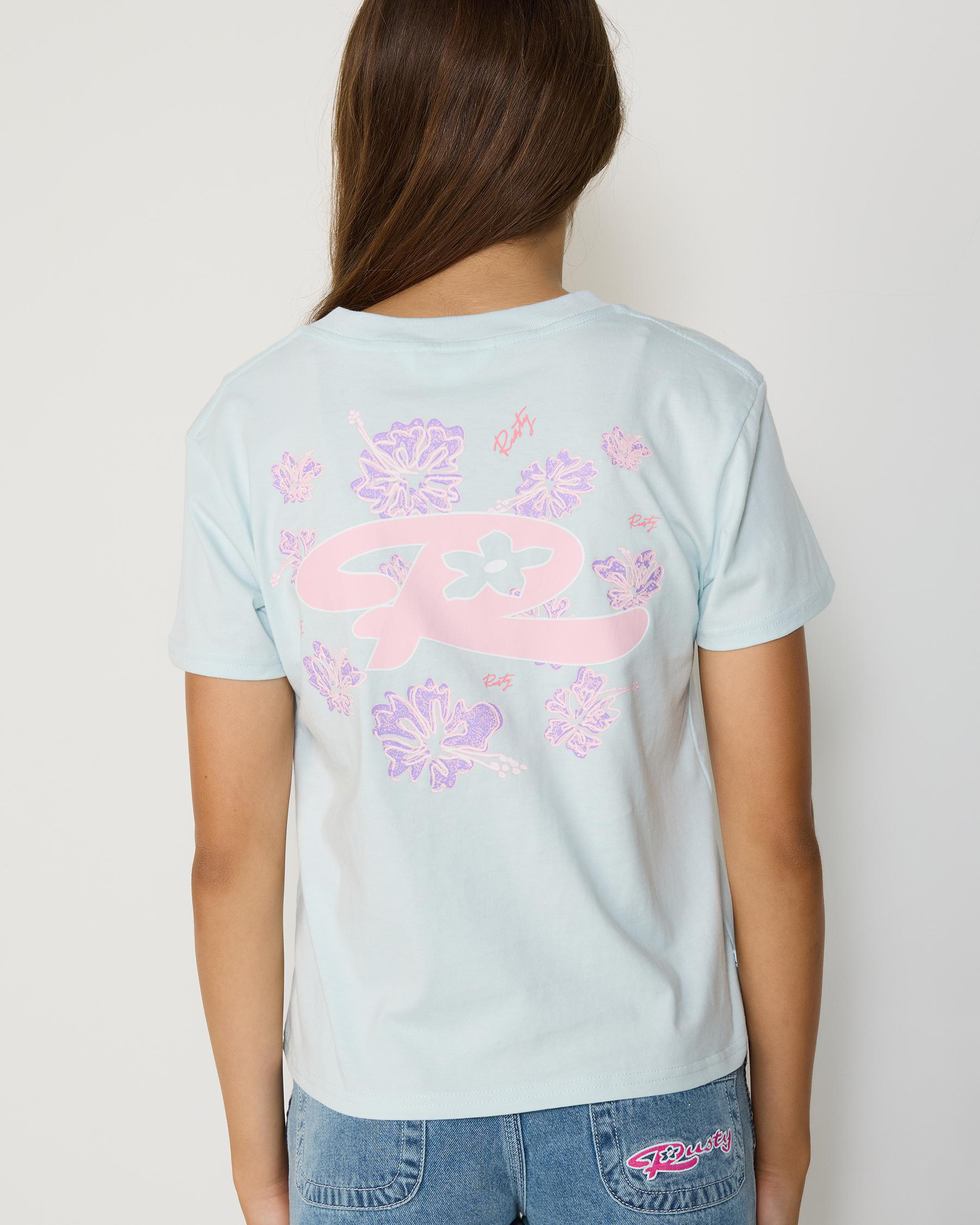Shop Rusty Girls' Hibiscus Oversized T-Shirt In Celestial Blue - Fast ...