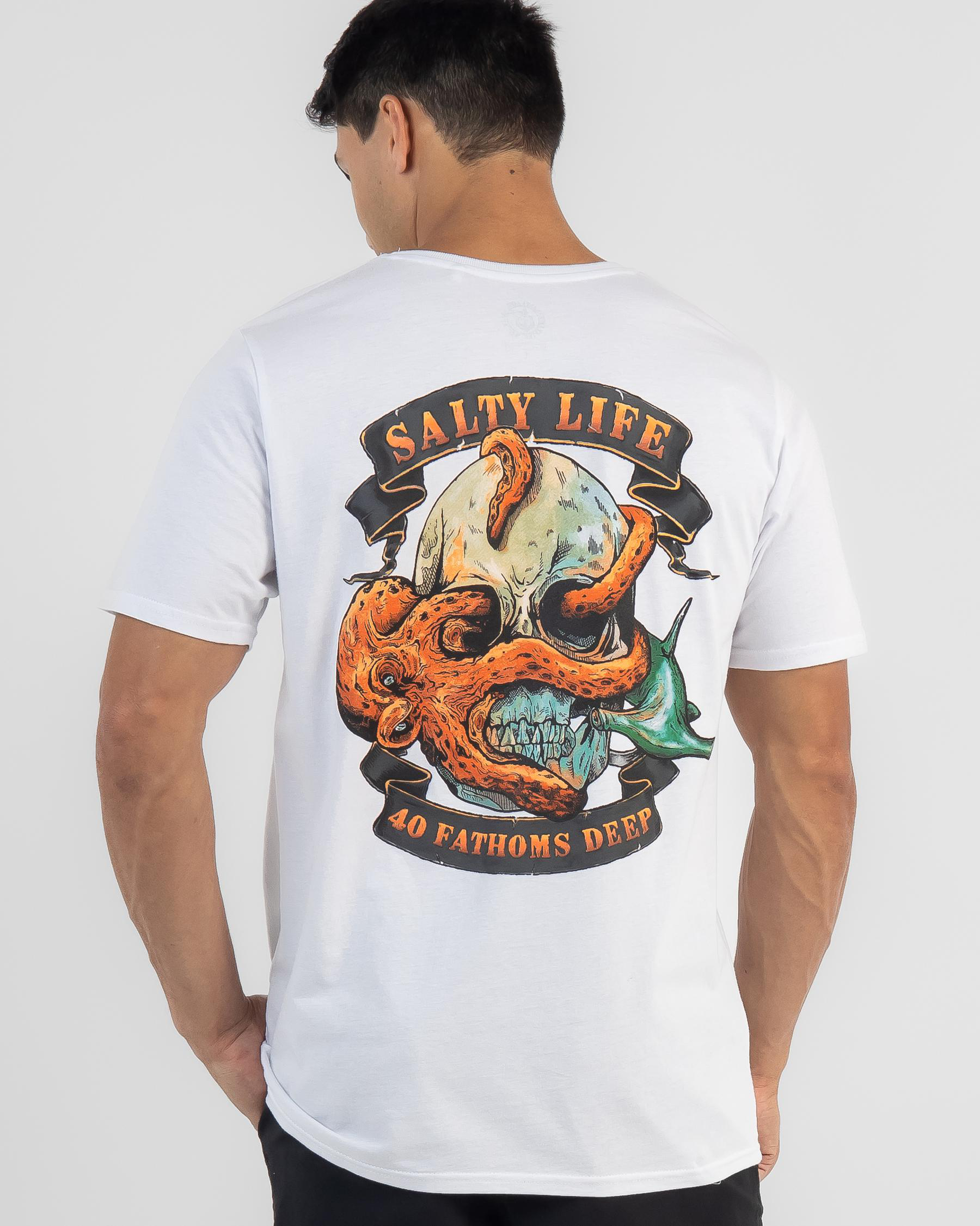 Shop Salty Life 40 Fathoms Deep T-Shirt In White - Fast Shipping & Easy ...