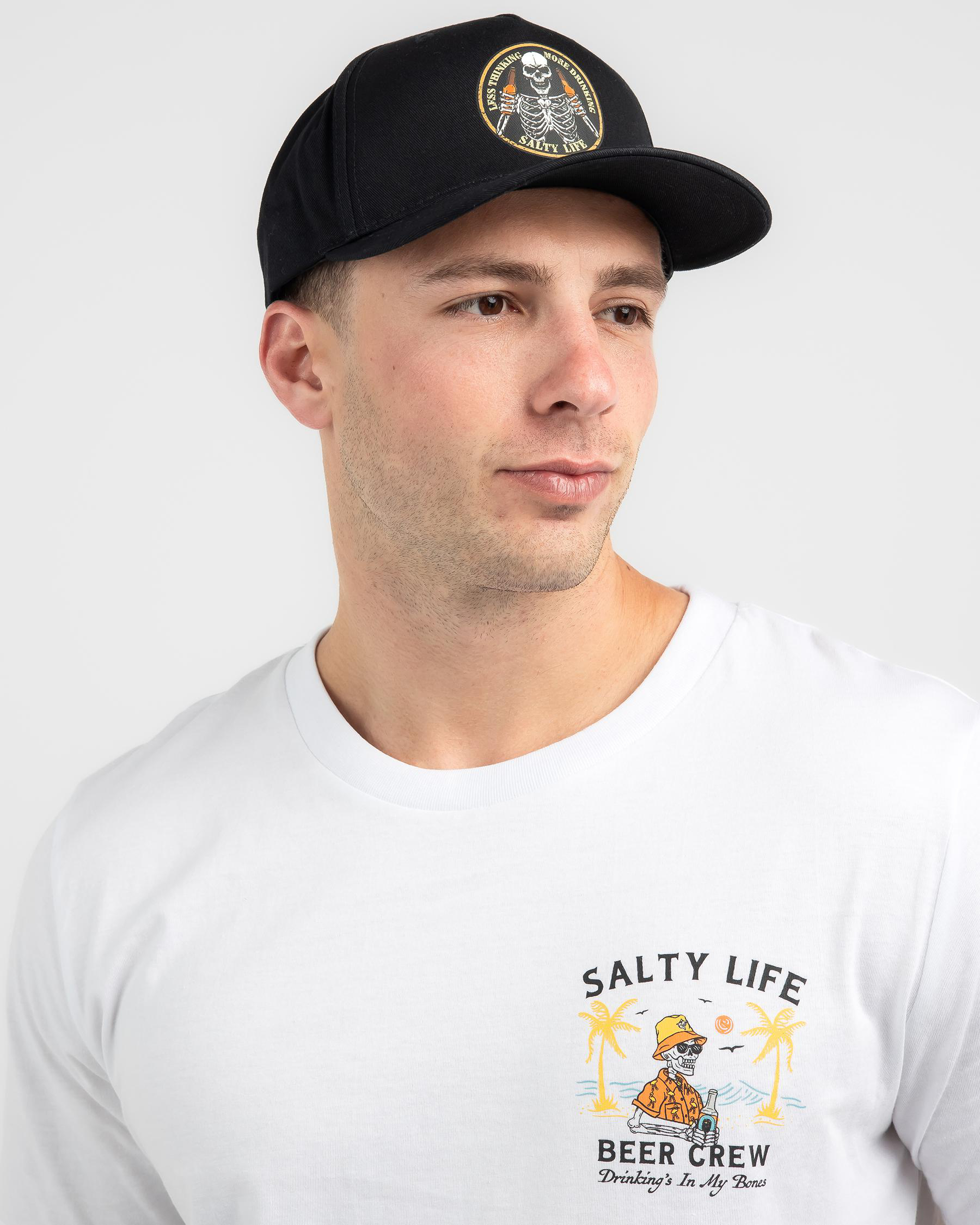 Shop Salty Life Less Thinking Snapback Cap In Black - Fast Shipping ...