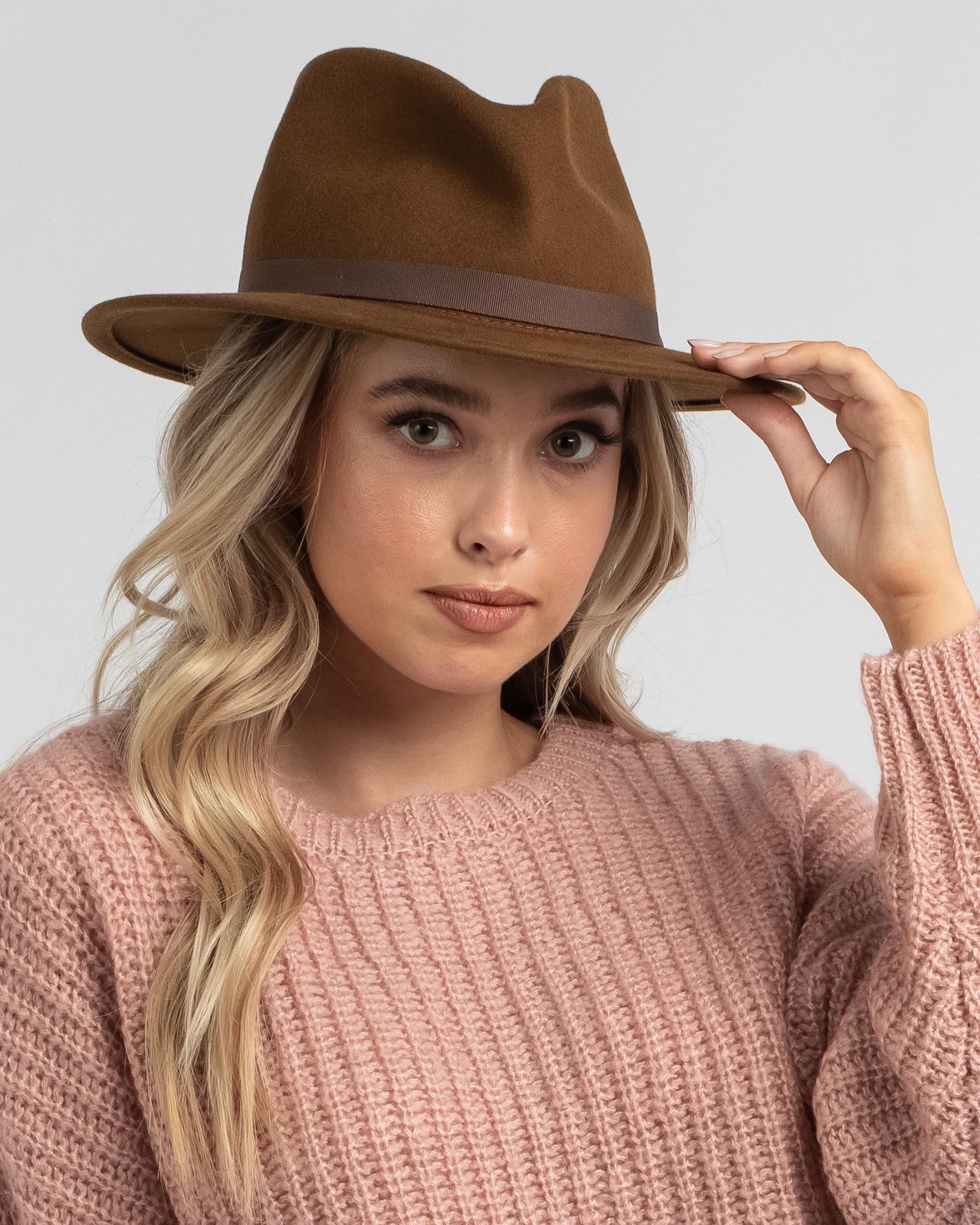 Shop Brixton Messer Packable Fedora In Coffee - Fast Shipping & Easy ...