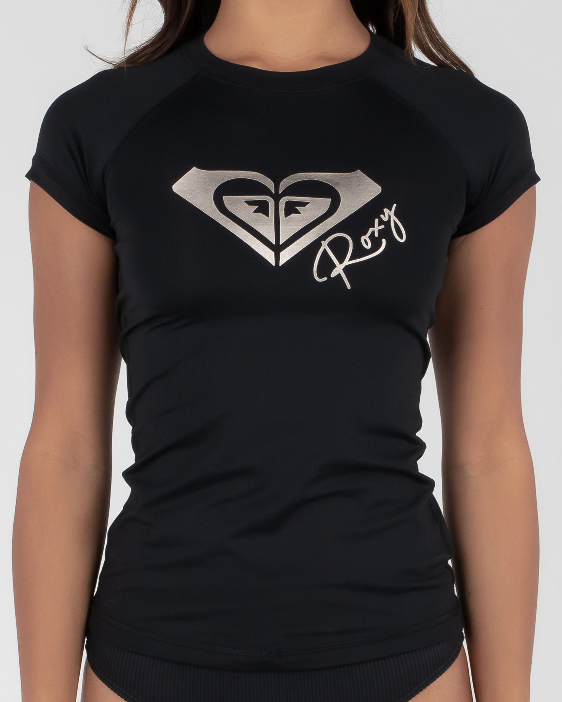 Shop Roxy Gentle Hearted Cap Sleeve Rash Vest In Anthracite - Fast ...