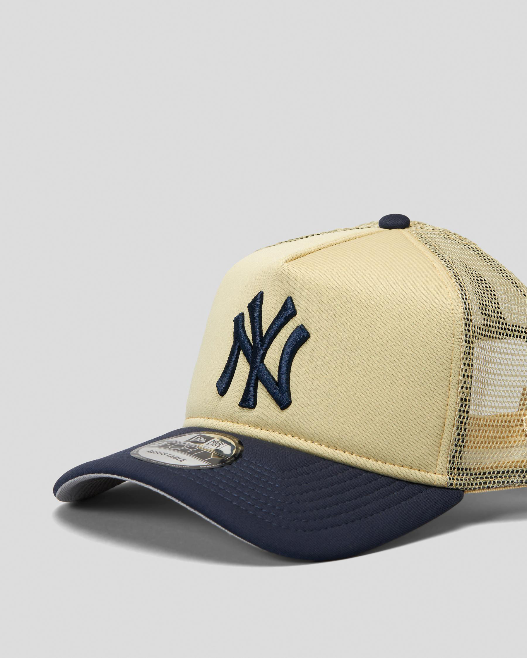 Shop New Era New York Yankees 9Forty A-Frame Trucker Cap In Vegas Gold ...