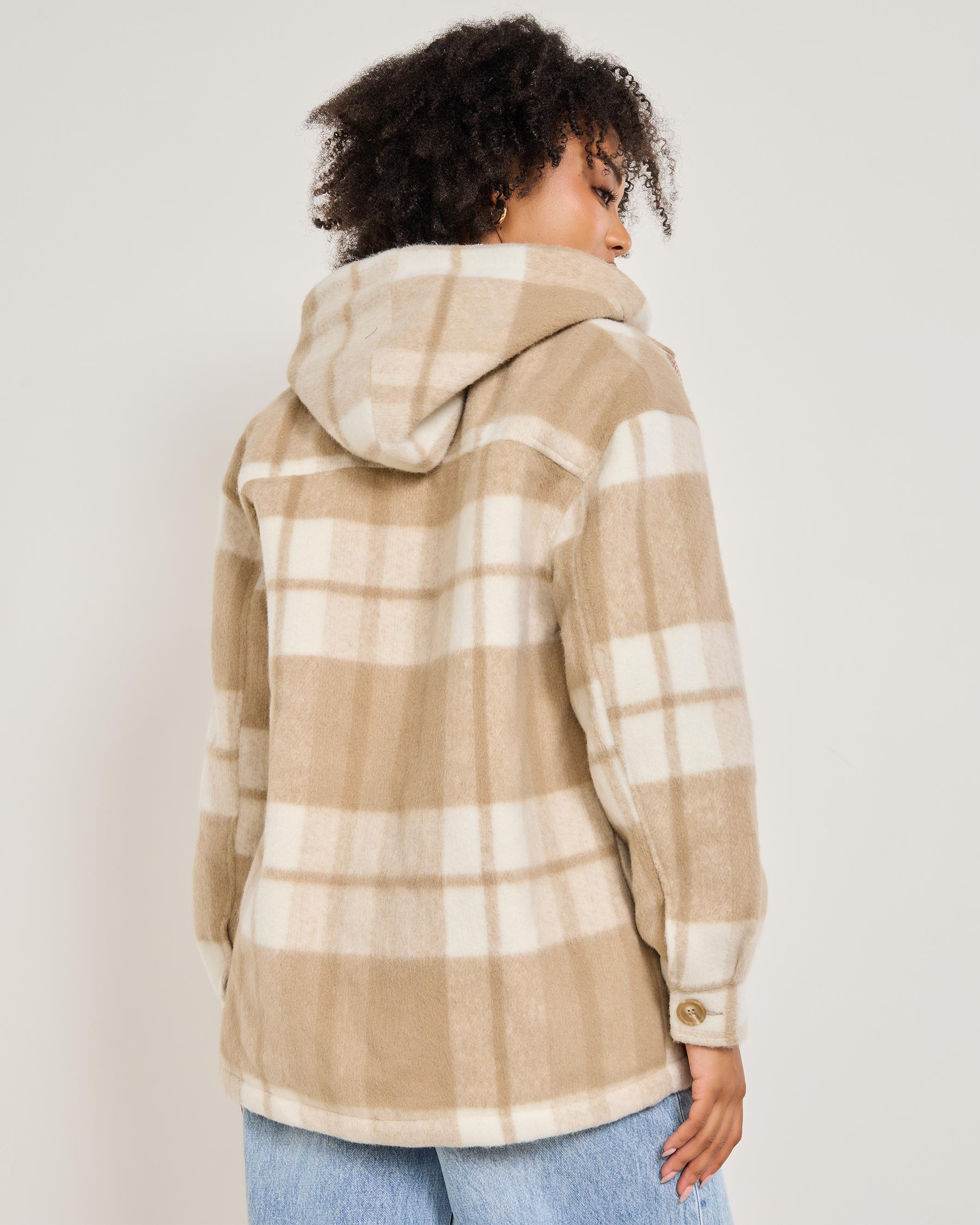 Mooloola Flynn Hooded Shacket In Cream/latte - FREE* Shipping & Easy ...