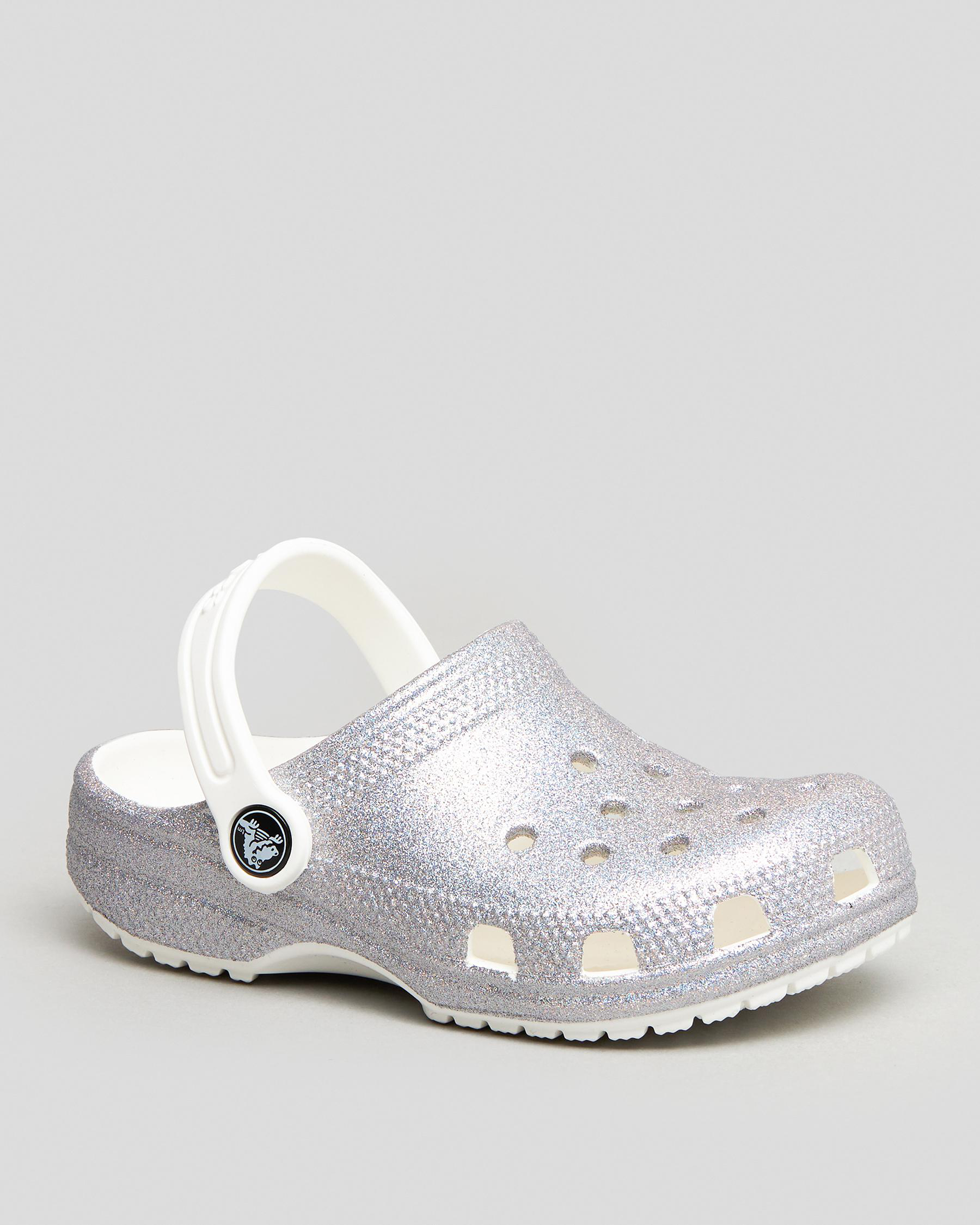 Shop Crocs Kids' Classic Glitter Clogs In White/multi - Fast Shipping ...