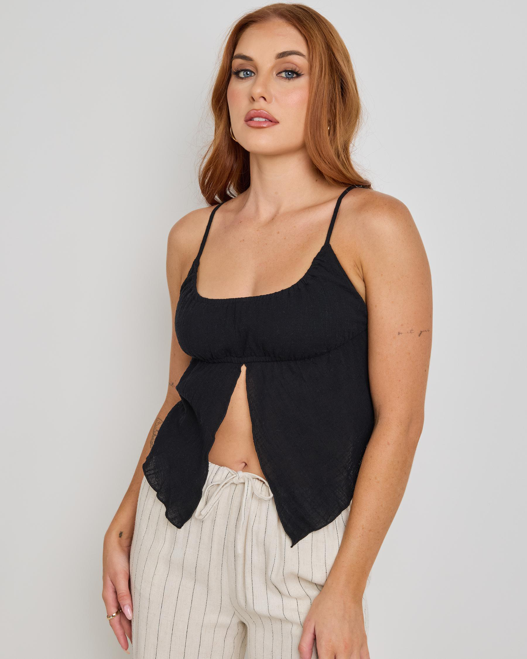 Shop Mooloola Hillary Split Cami Top In Black - Fast Shipping & Easy ...
