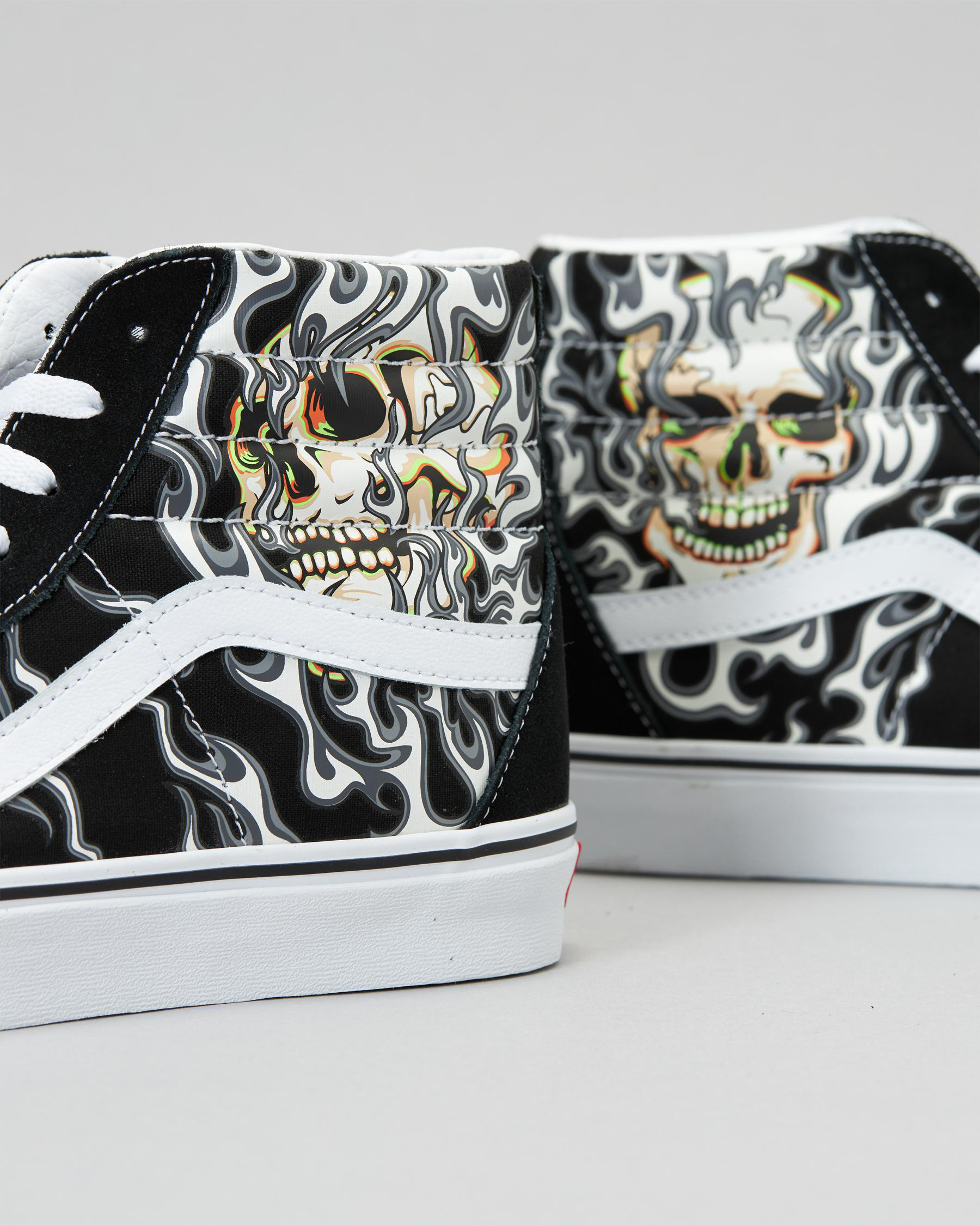 Shop Vans Sk8-Hi Shoes In Flame Skull Black/true White - Fast Shipping ...