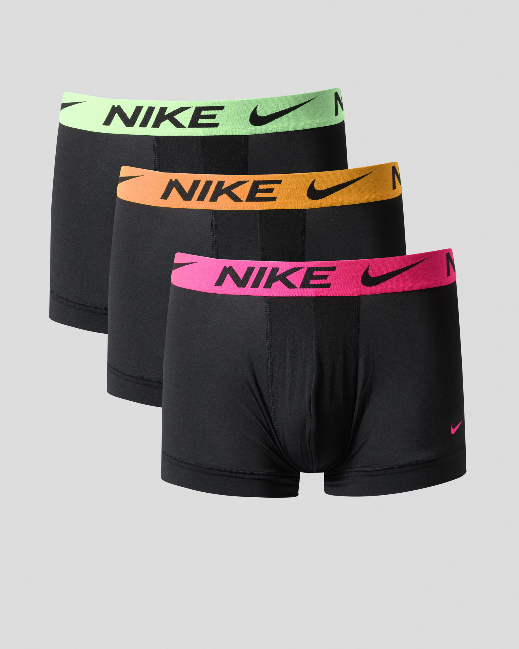 Shop Nike Essential Micro Trunks 3 Pack In Black/ Fierce Pink Wb/ Lime ...
