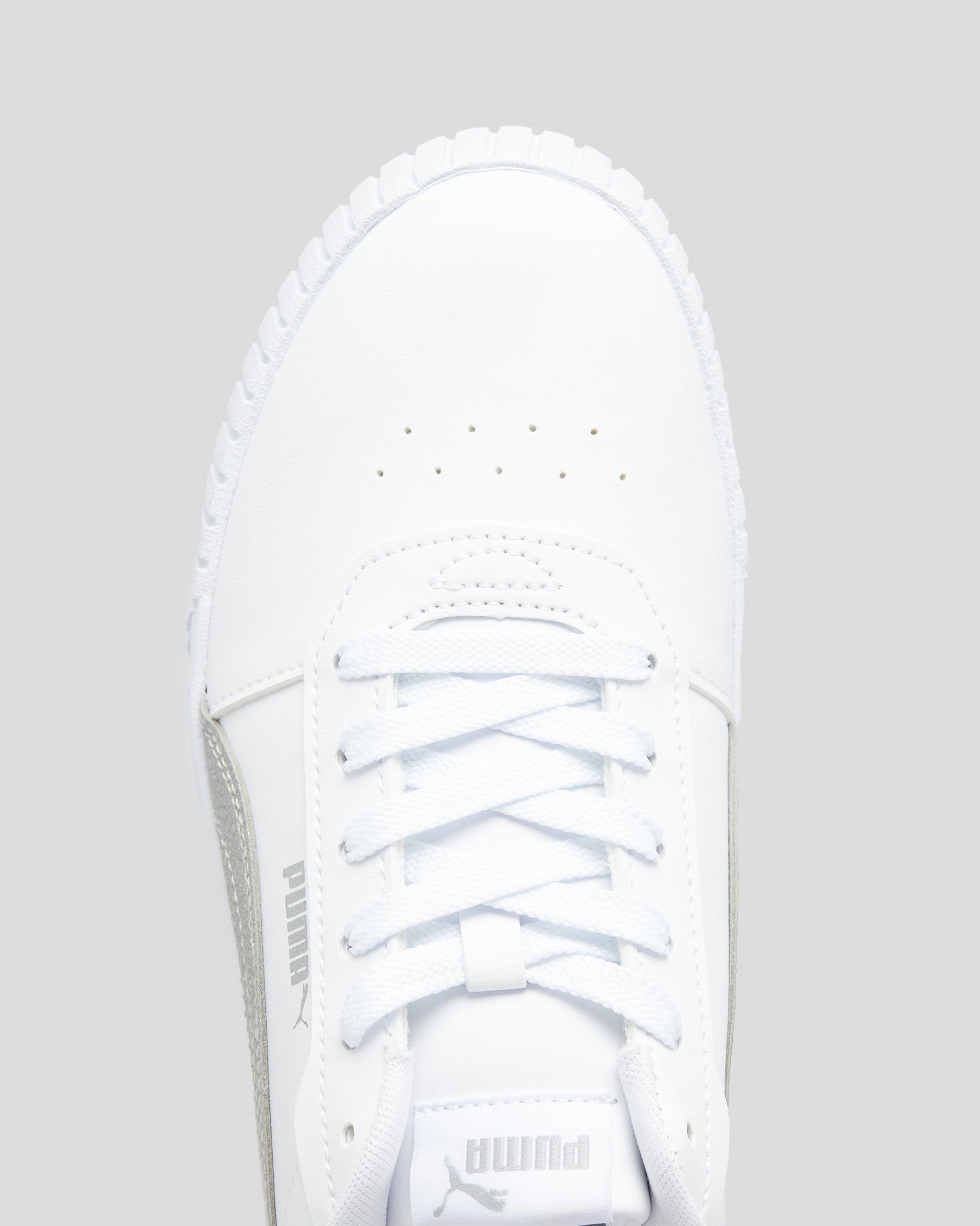 Shop Puma Womens Carina 2.0 Distressed Shoes In Puma White/puma Silver ...