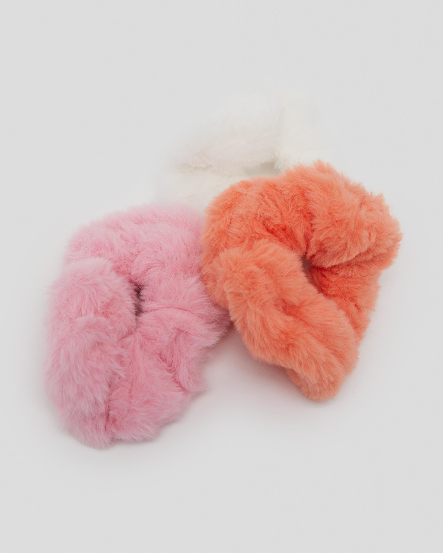 Shop Karyn In LA Faux Fur Scrunchie Pack In Pink/white/orange - Fast ...