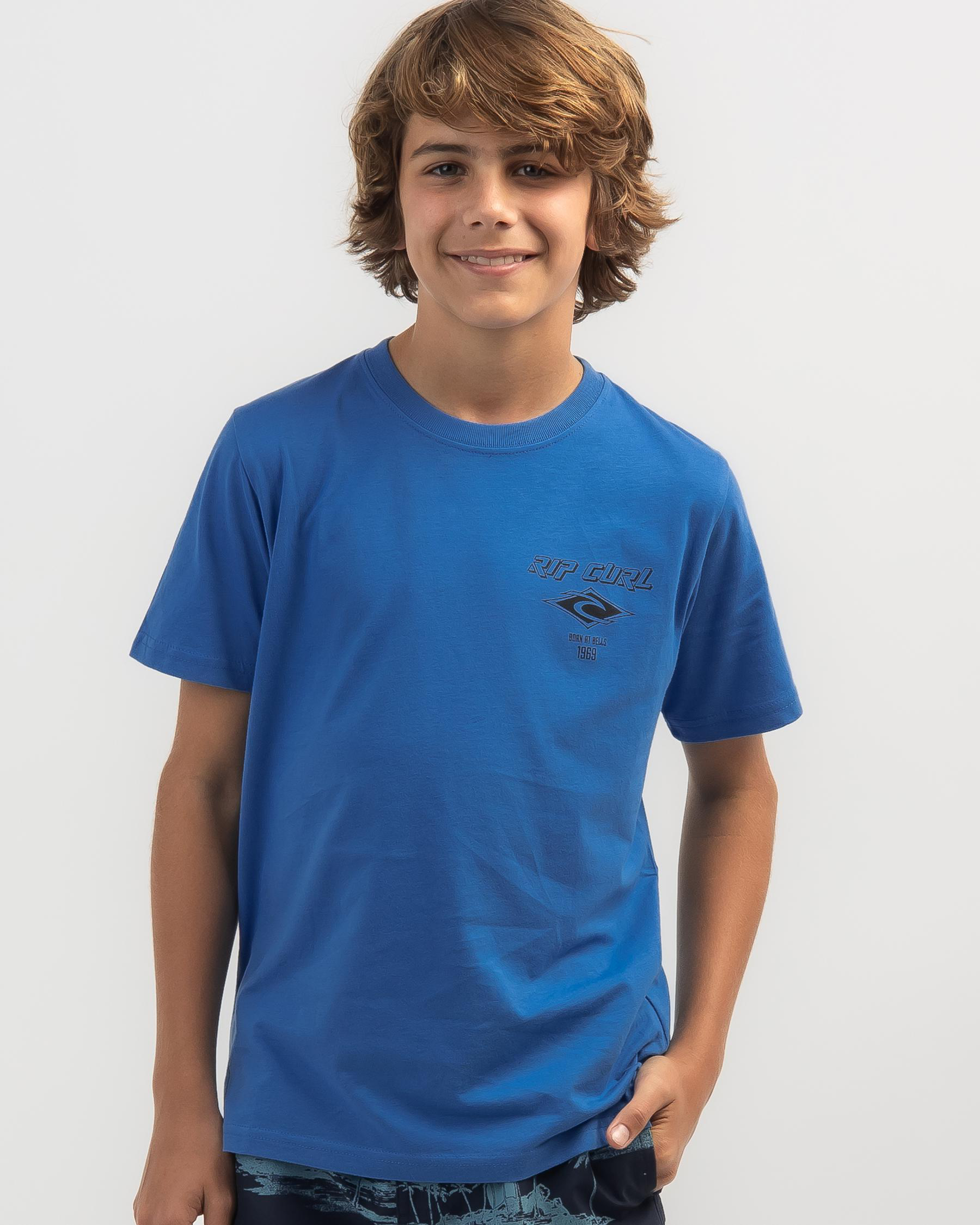 Shop Rip Curl Boys' Fadeout Icon T-Shirt In Cobalt Blue - Fast Shipping ...
